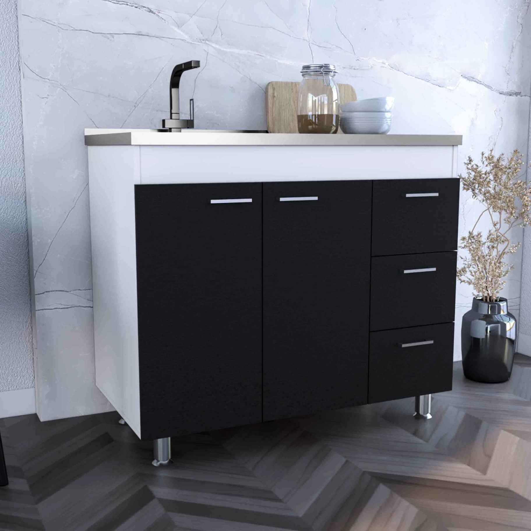 20.67" Deep Cabinet with Double Doors and Three Drawers | Multicolor ...