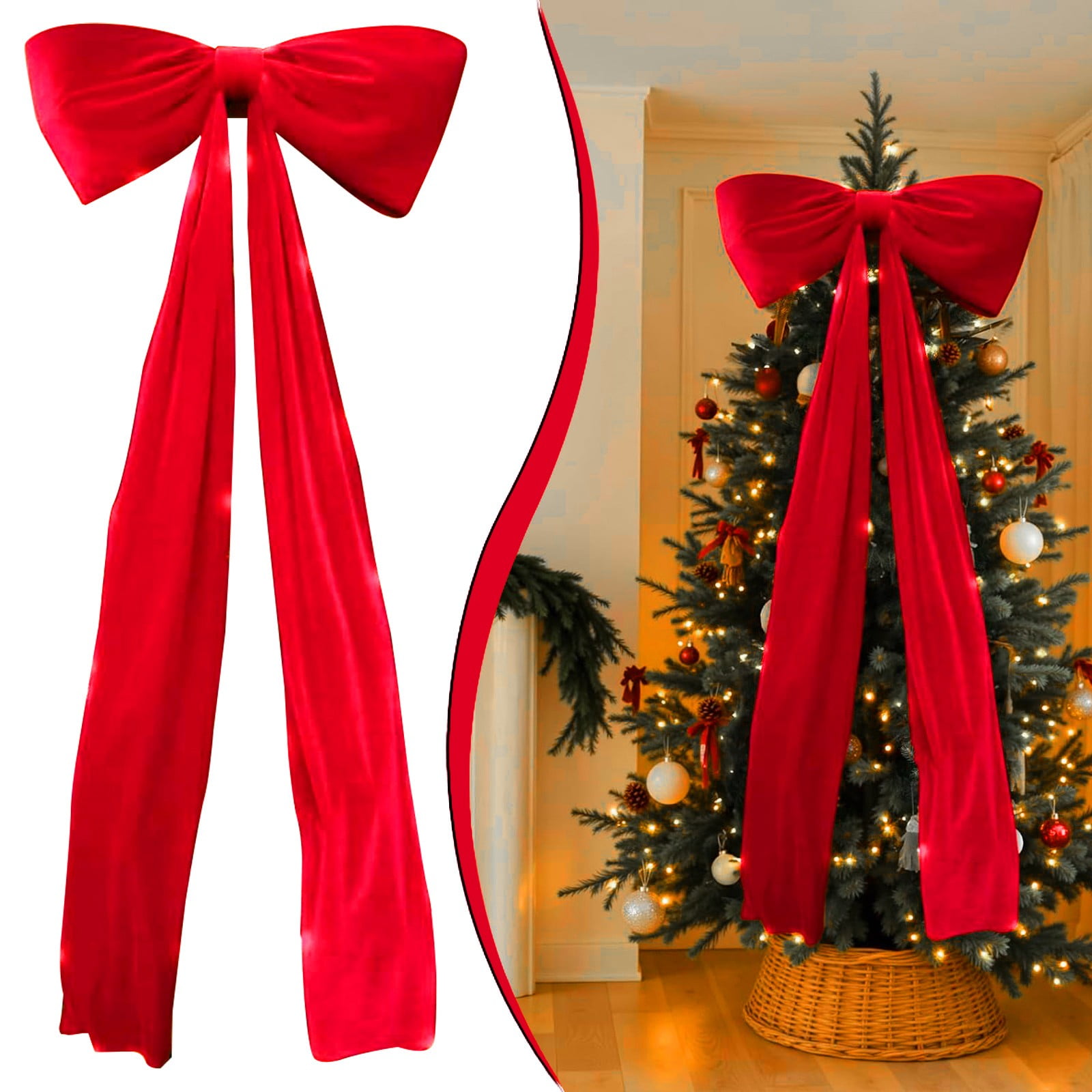 20*70.9 IN Christmas Extra Large Velvet Bows Christmas Tree Topper ...
