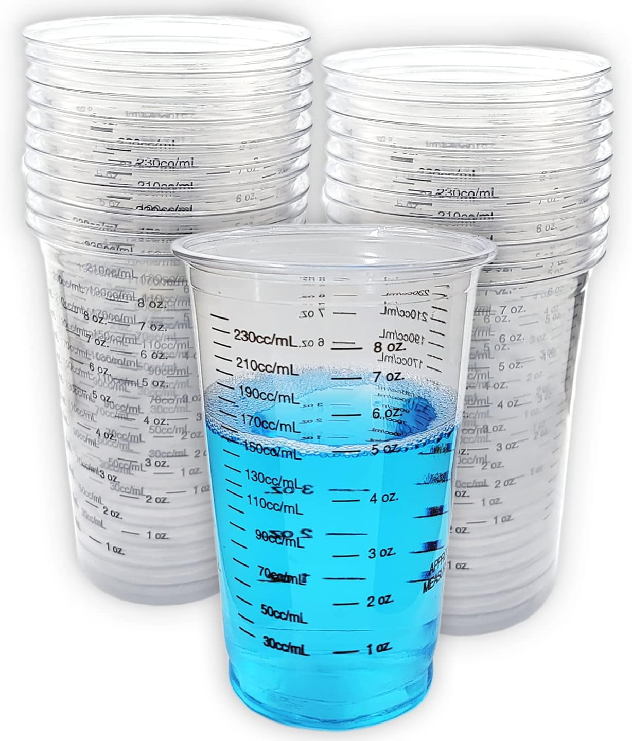 20 8oz Disposable Graduated Clear Plastic Cups for Mixing Paint, Stain ...