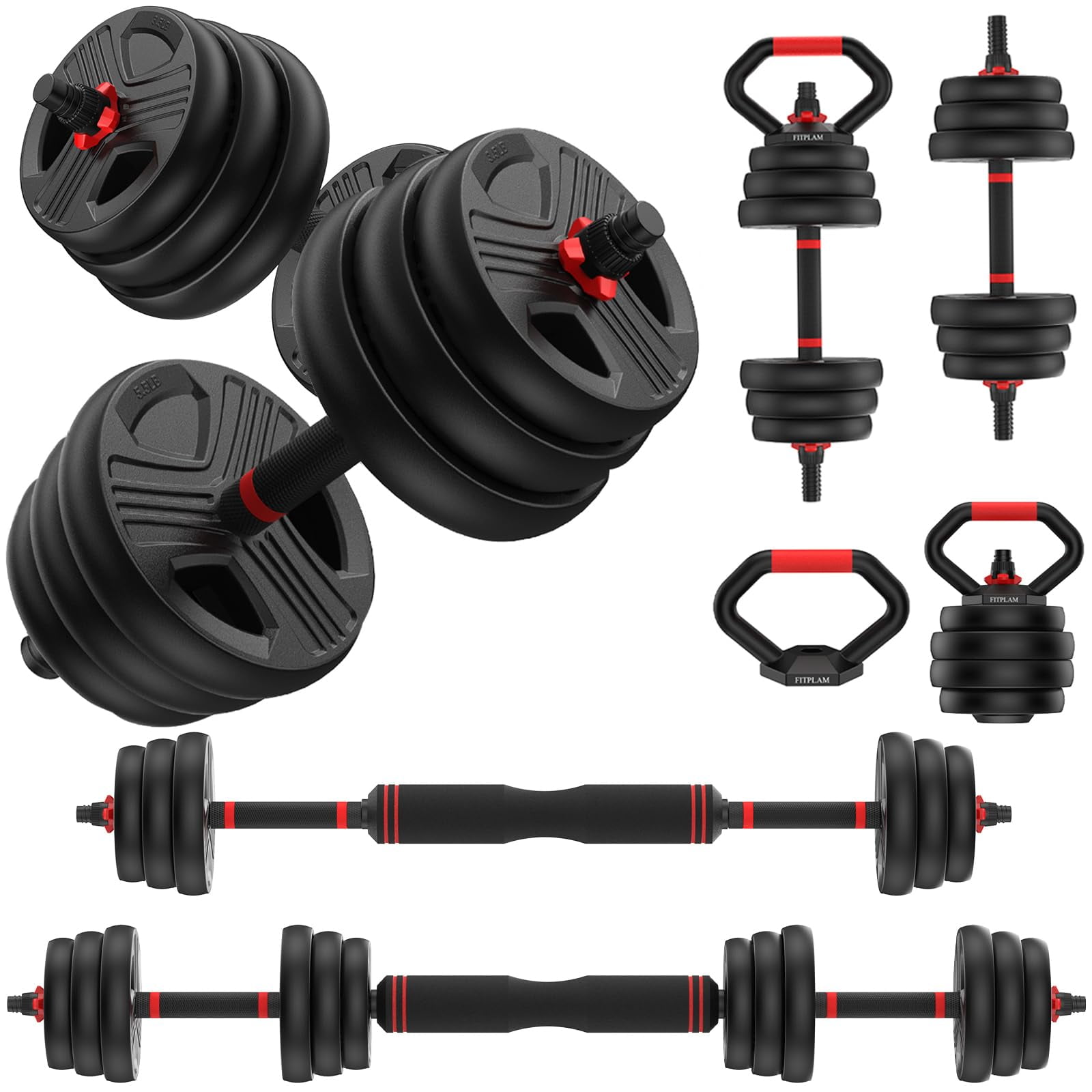 20-90lbs Adjustable Dumbbell Set, 4 in 1 Home Gym Equipment with ...