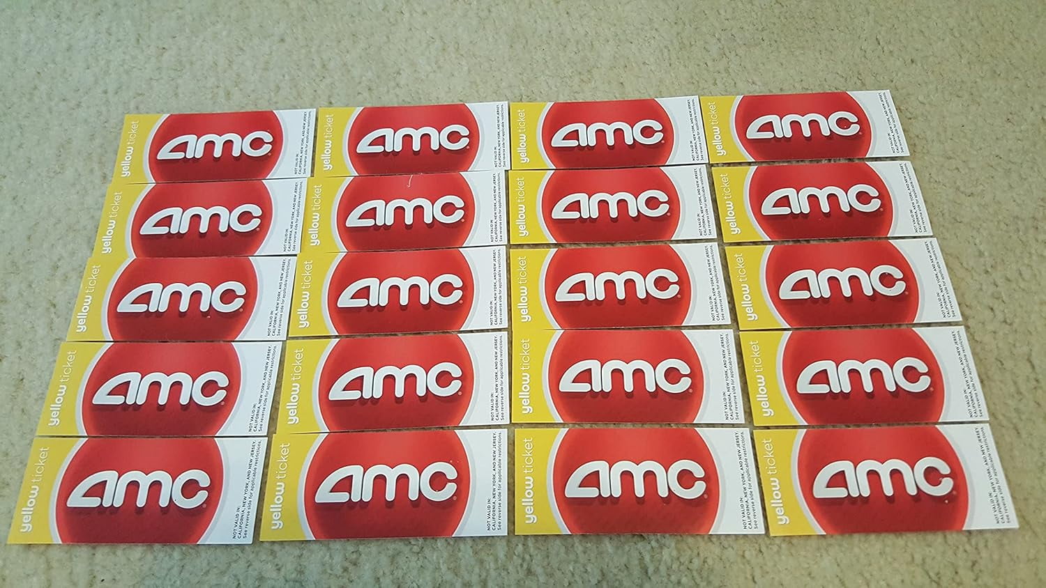 20 AMC Theatre Yellow Movie Tickets (SAVE $50!) - Walmart.com