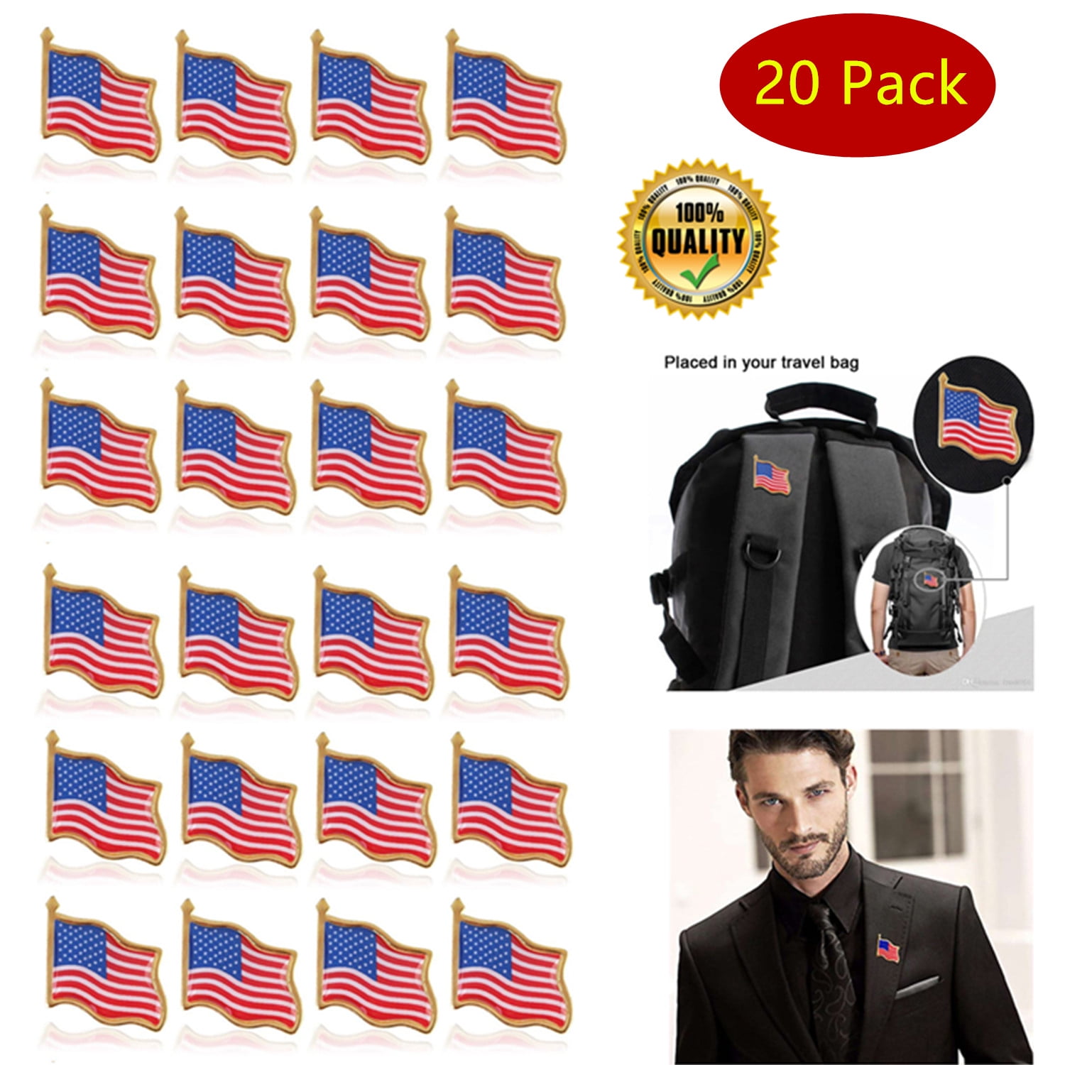 20 AMERICAN FLAG LAPEL PINS United States for Tie, Suits, Backpack ...