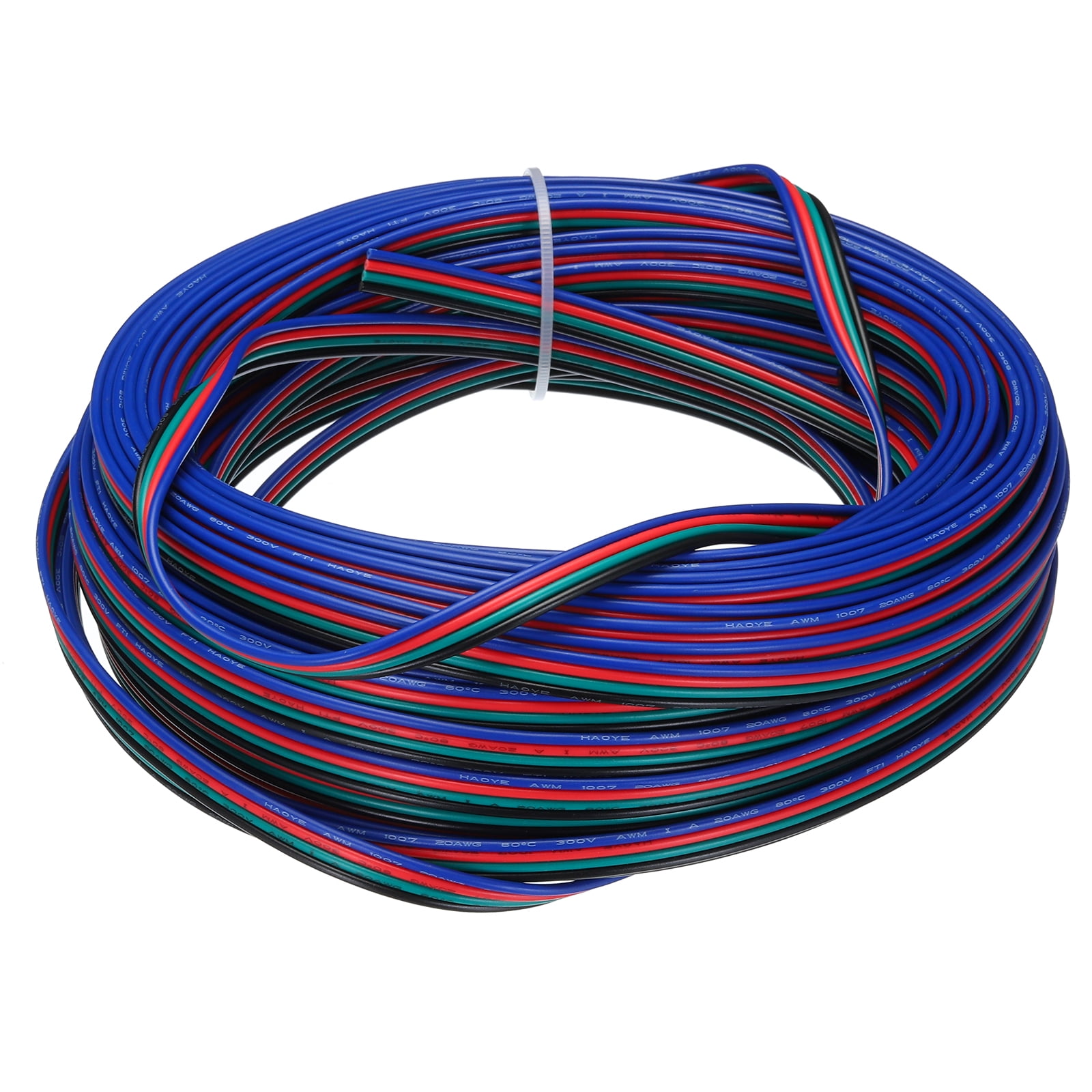 20 AWG Flat Ribbon Wire, LED Extension Cable 4 Pin, 66Ft/20M Long 1.8mm ...