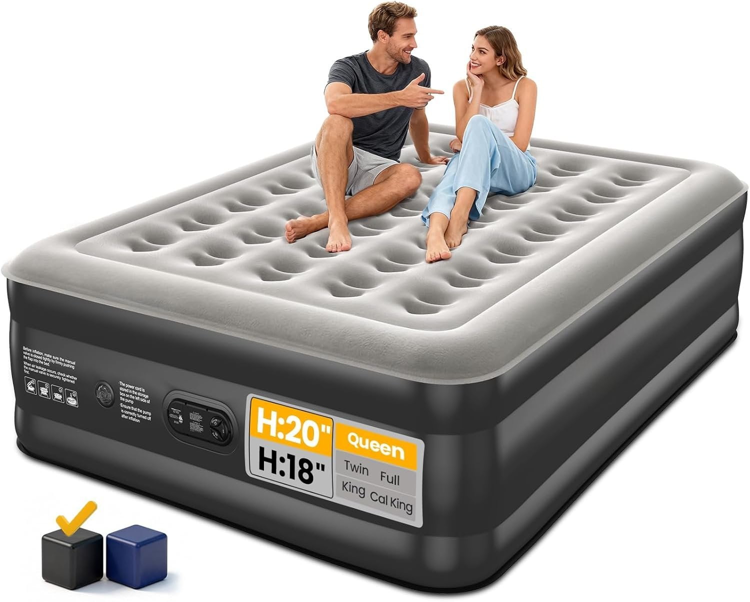 20" Air Mattress with Built in Pump, Inflatable Blow up Bed, Upgraded ...