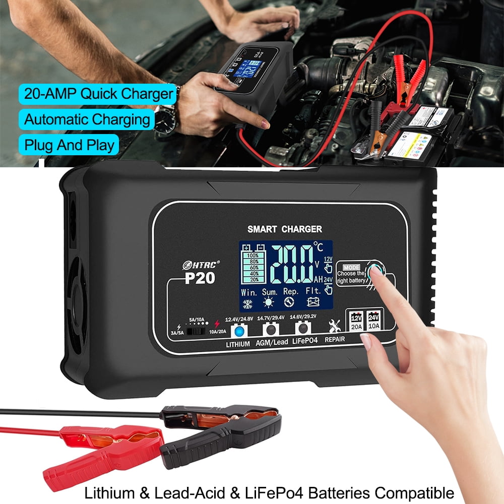 20 Amp Car Battery Charger 12V/20A and 24V/10A Smart Fully Automatic ...