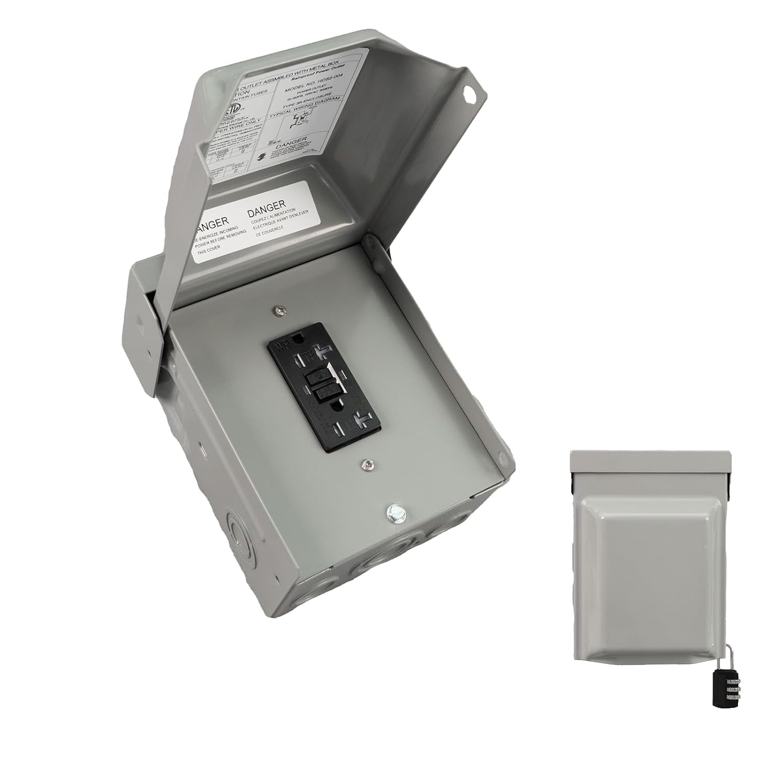 20 Amp Power Outlet Box 125 Volt, 20A WRTR GFCI Receptacles, Heavy Duty ...