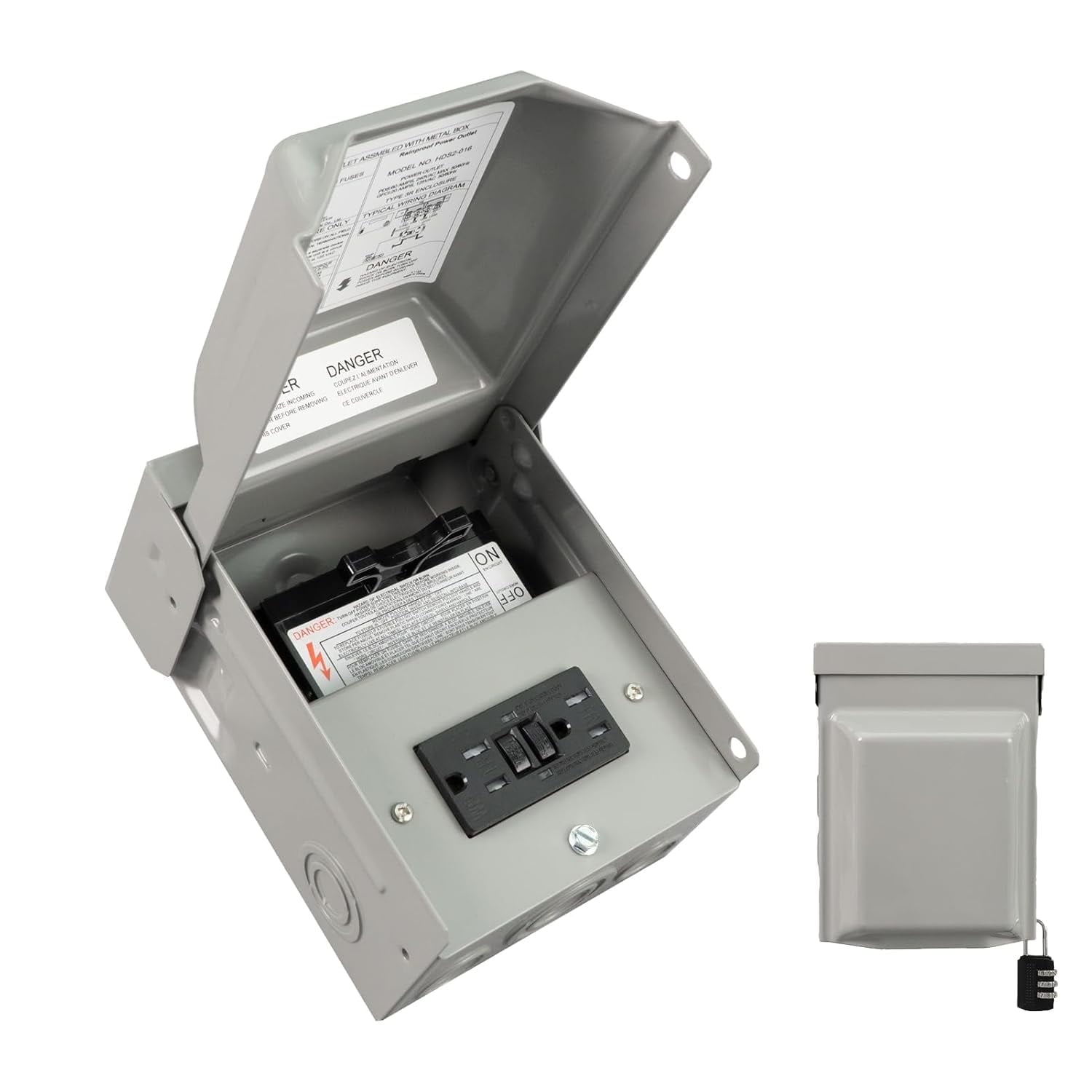 20 Amp WRTR GFCI with Pullout Switches Power Outlet Box 125 Volt, Heavy ...