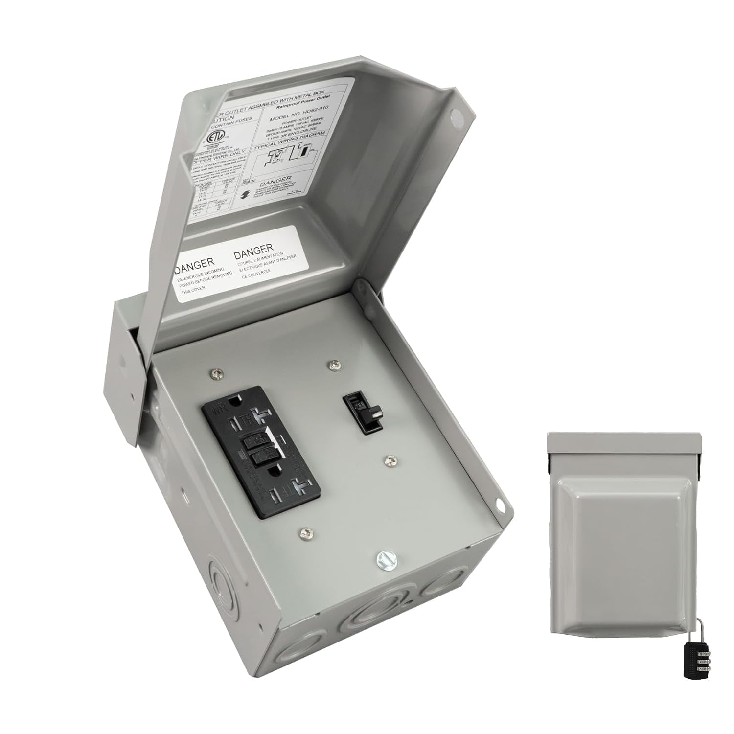 20 Amp WRTR GFCI with Switch Power Outlet Box 125 Volt, Heavy Duty ...