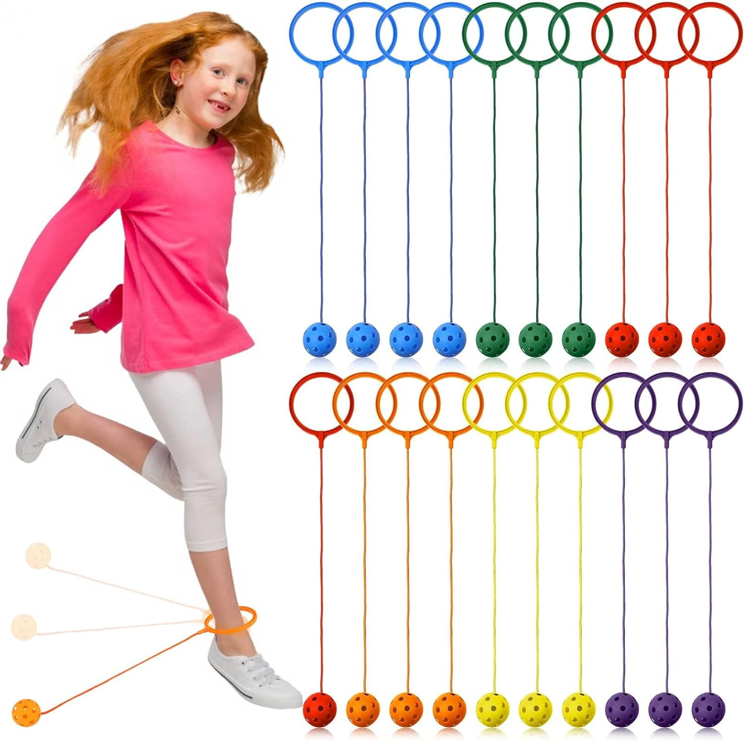 20 Ankle Skip Ball for Kids Foldable Flash Wheel Skip Ball Swingball ...