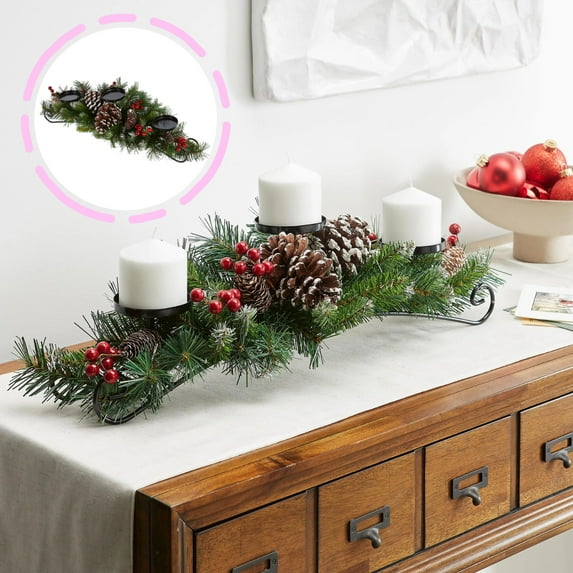 20" Artificial Christmas Table Centerpiece – 3 Candle Holders, Red ...