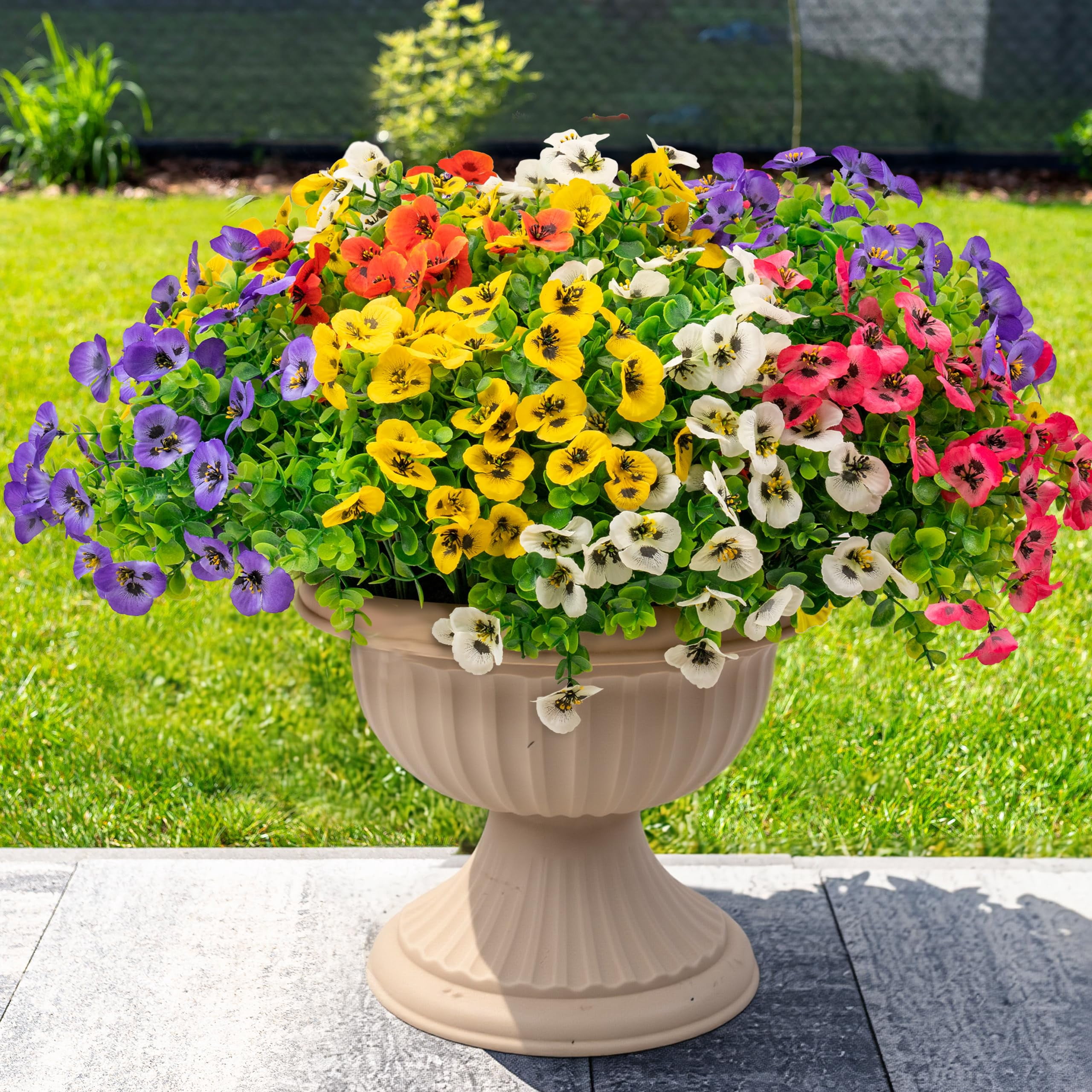20 Artificial Pansy Flowers For Outdoor - Yellow White Purple Sunset ...