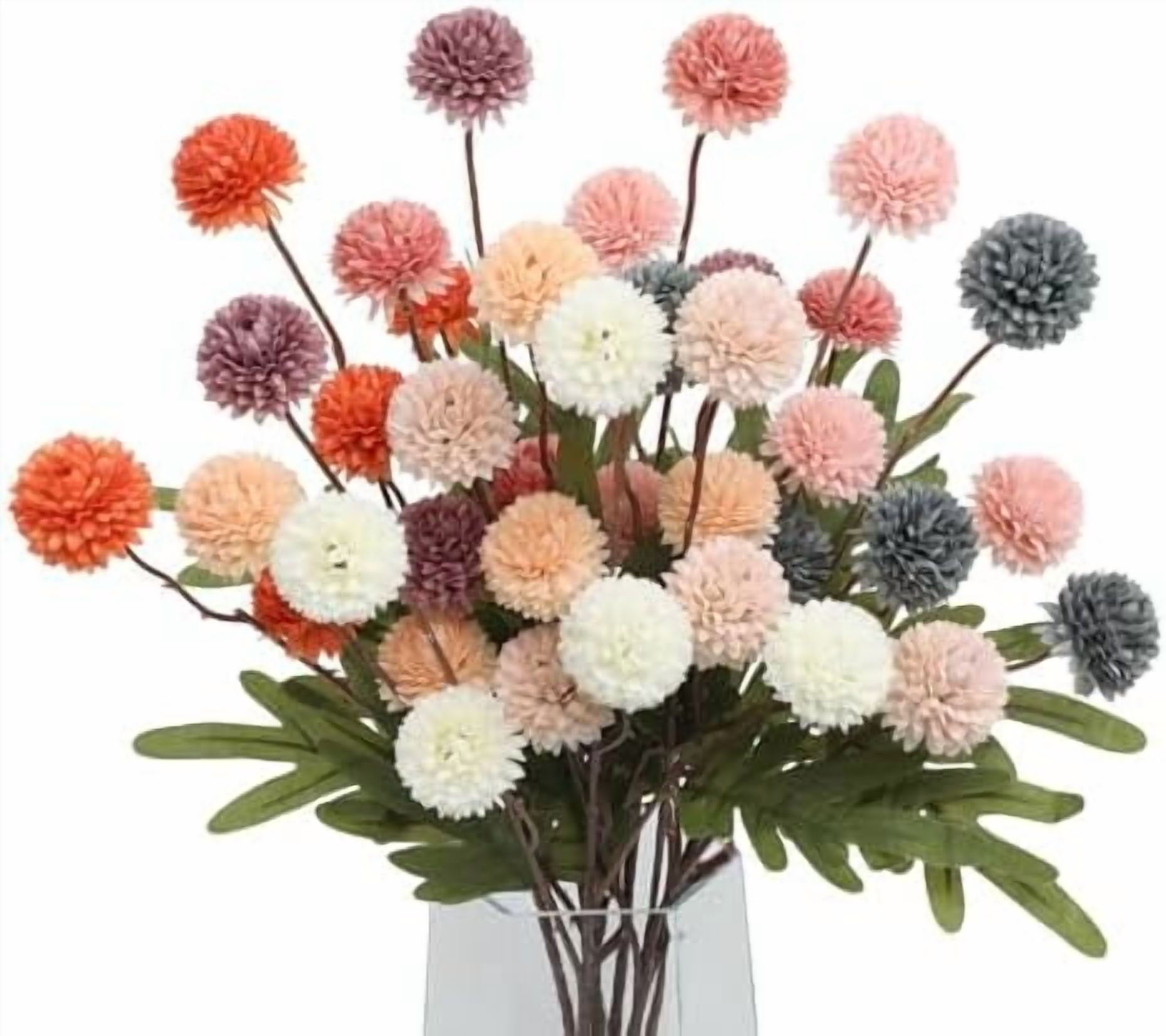 20" Artificial Pompon Mum Flower 8pcs Fake Mini Chrysanth with Stems ...