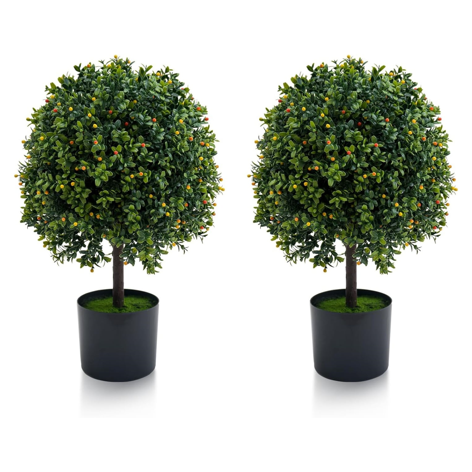 20" Artificial Topiary Trees Set of 2, Fake Topiary Boxwood Ball Tree ...