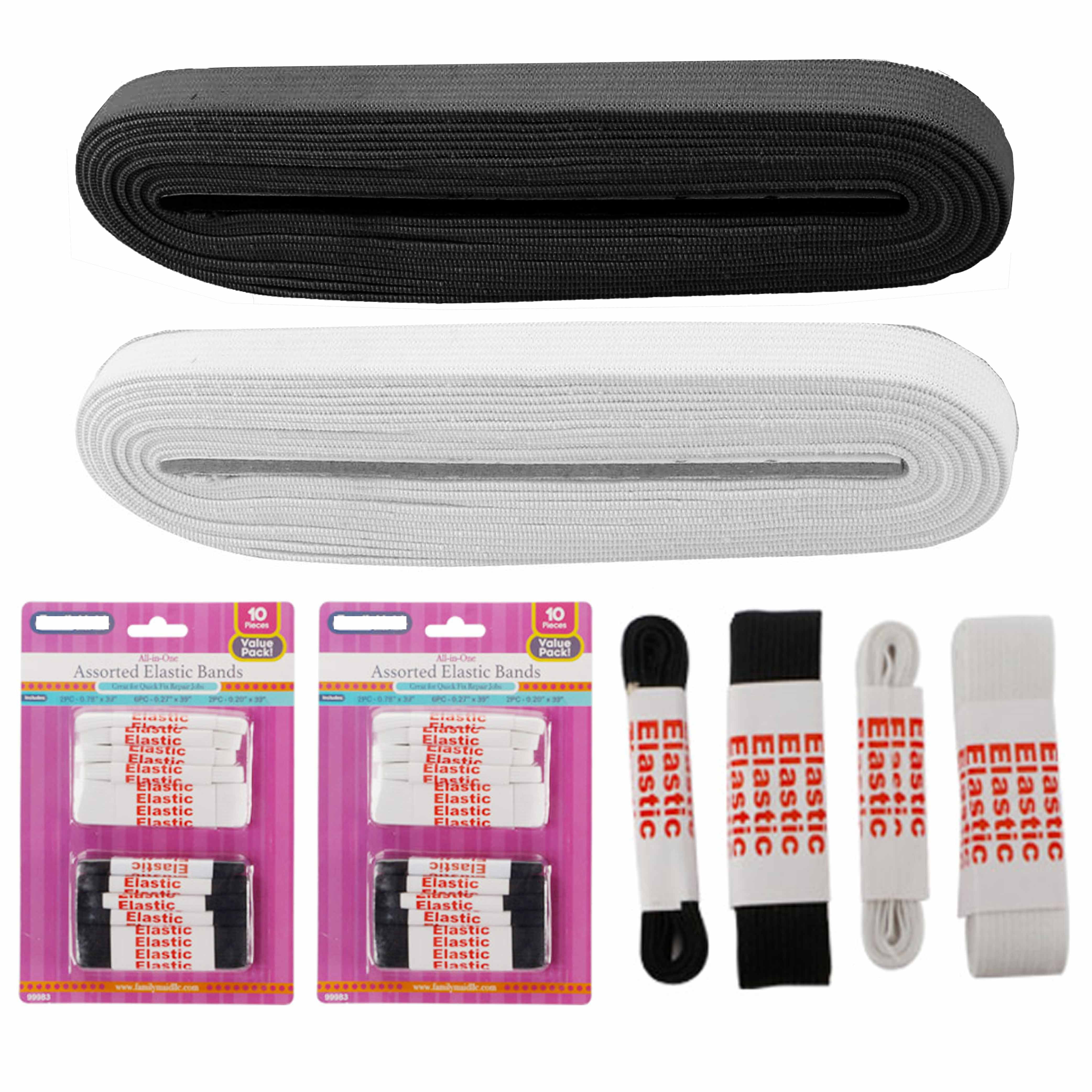 20 Assorted Sewing Elastic Bands Knitted Black White Band Waistband ...
