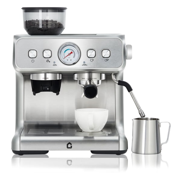 20 Bar Coffee Machine with Built-in Grinder - Stainless Steel Coffee ...