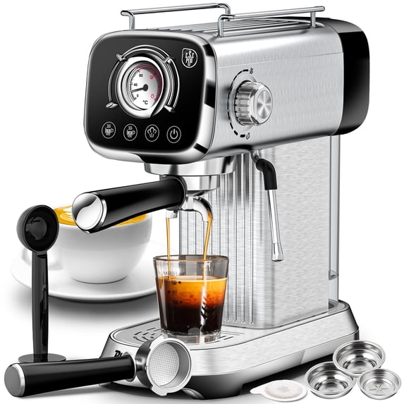 20 Bar Compact Espresso Machine with Milk Frother, Dual Shot Options ...