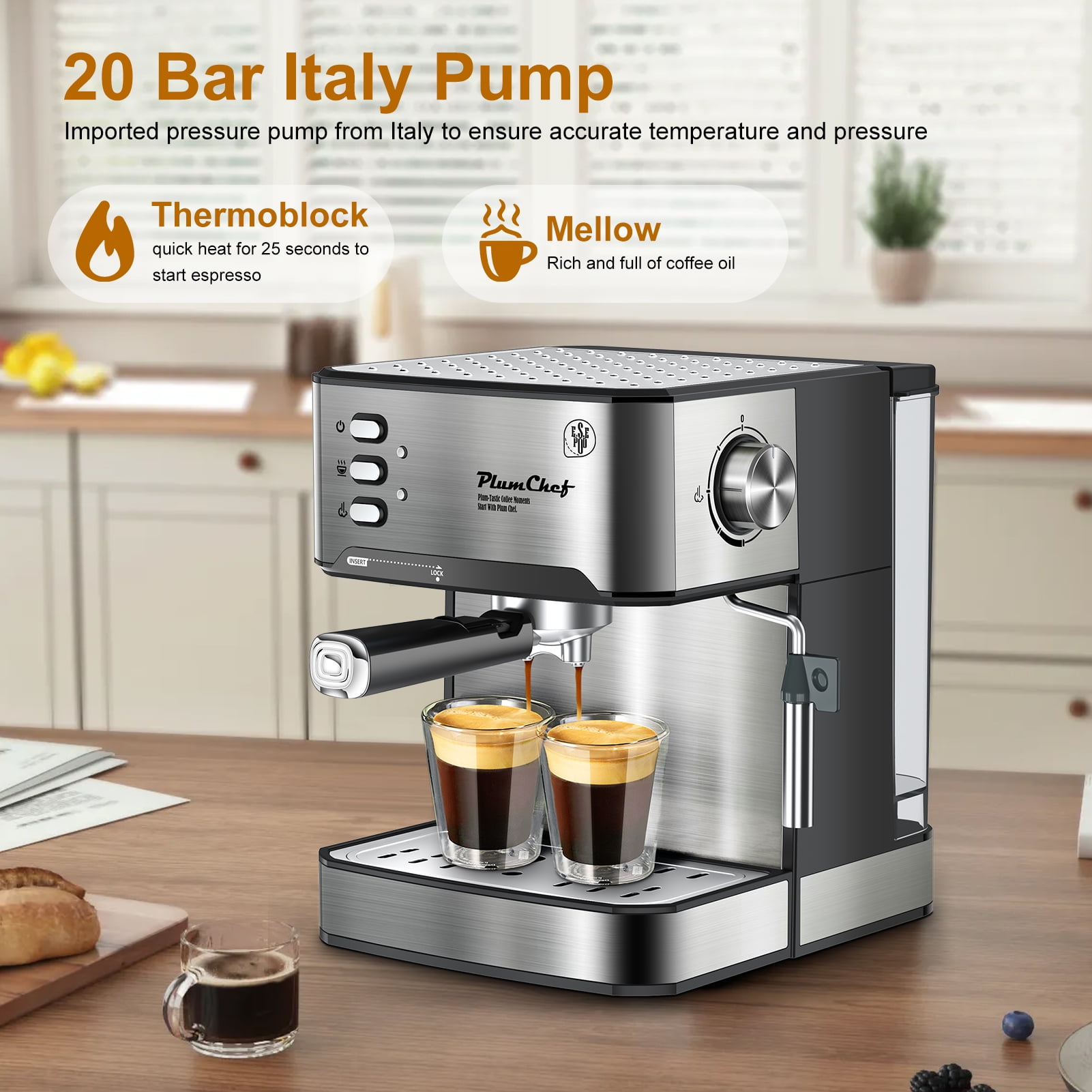 20 Bar Espresso Coffee Maker with Milk Frother, Single & Double Shot ...