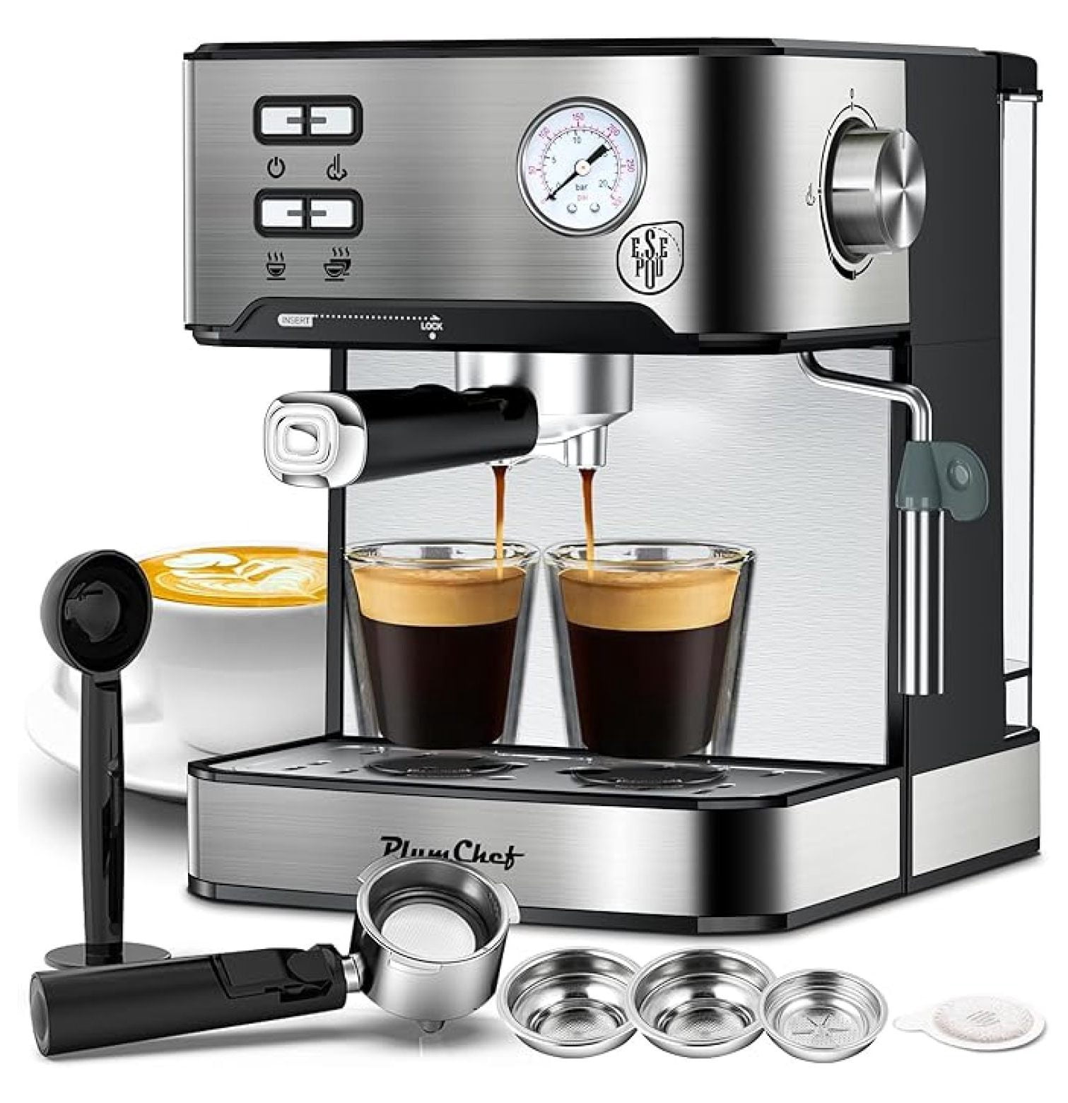 20 Bar Espresso Machine with Milk Frother, Dual Shot Coffee Maker, ESE ...