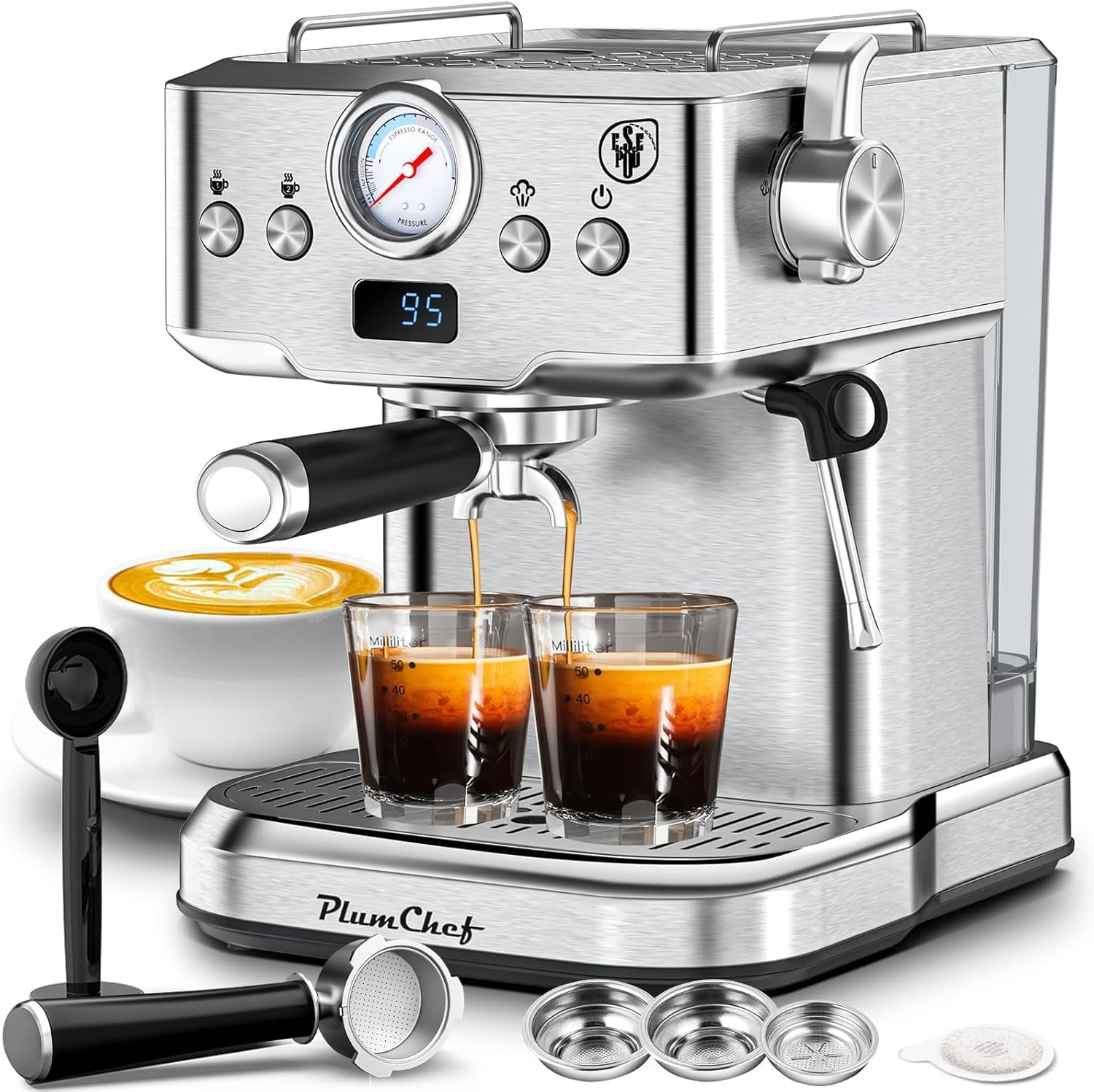 20 Bar Espresso Machine with Milk Frother, Dual Shot, ESE Pod ...