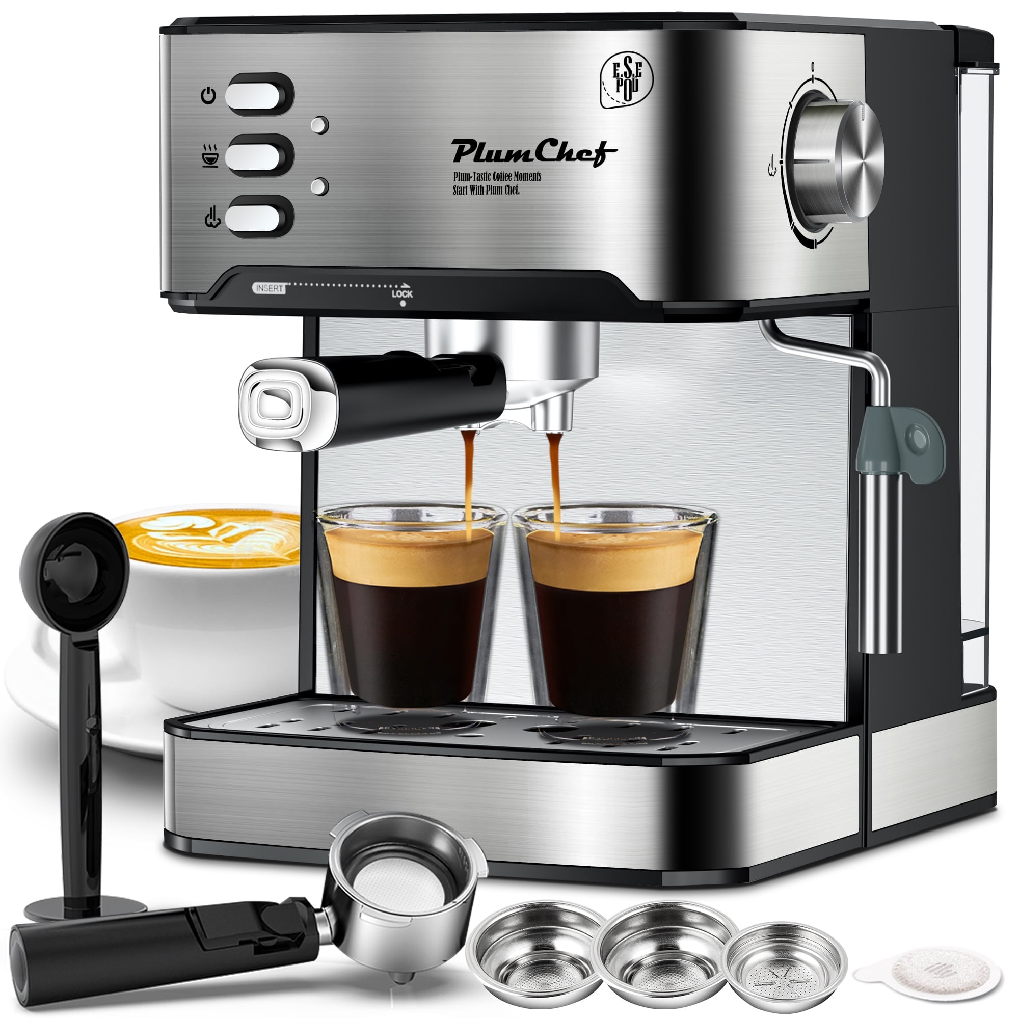 20 Bar Espresso Machine with Milk Frother, Single & Double Shot, ESE ...