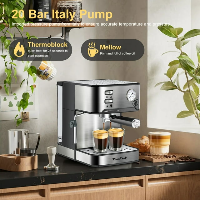 20 Bar Espresso Machine with Milk Frother, Single & Double Shot, ESE ...