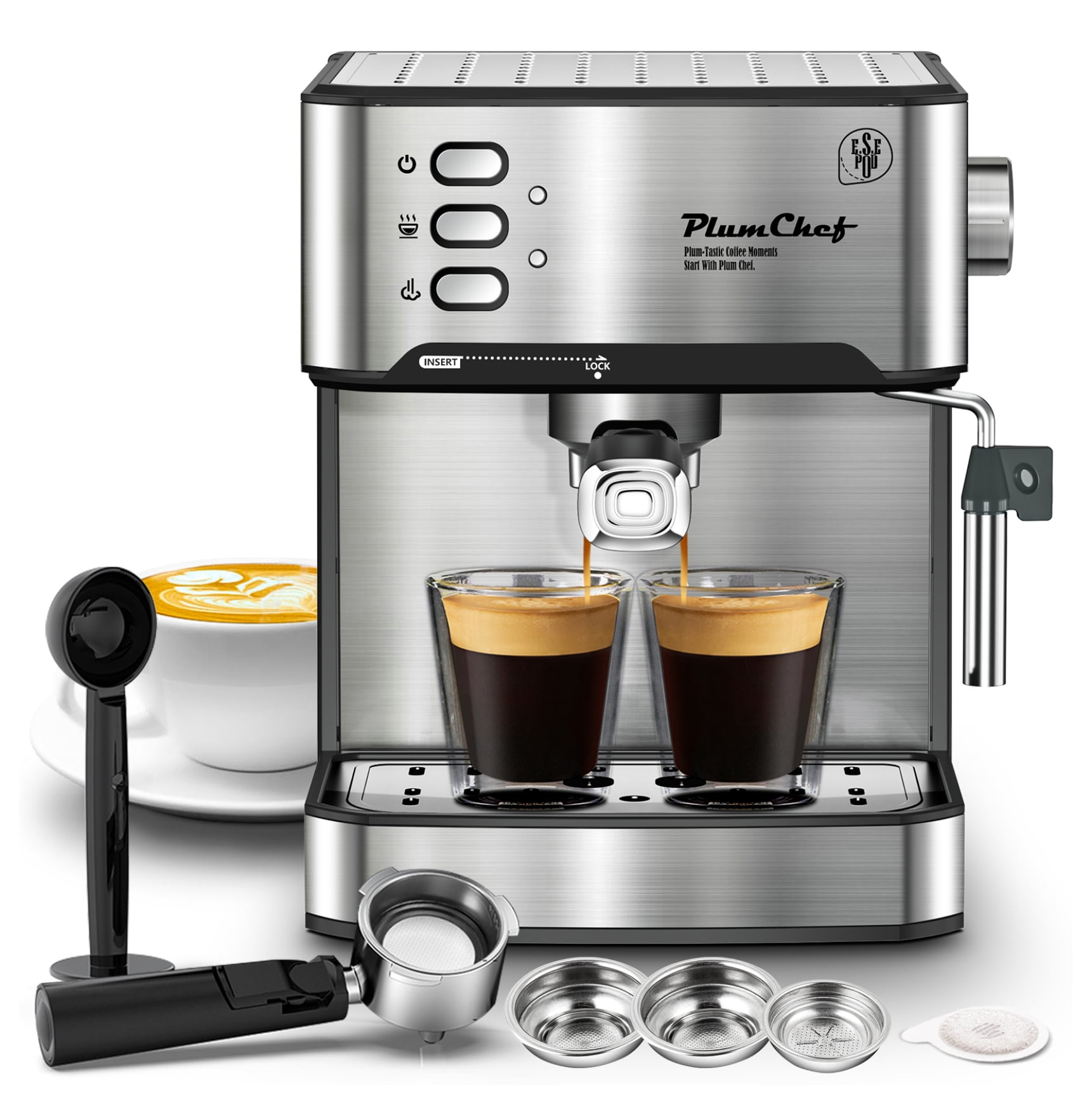 20 Bar Professional Espresso Machine with Milk Frother, Single & Double ...