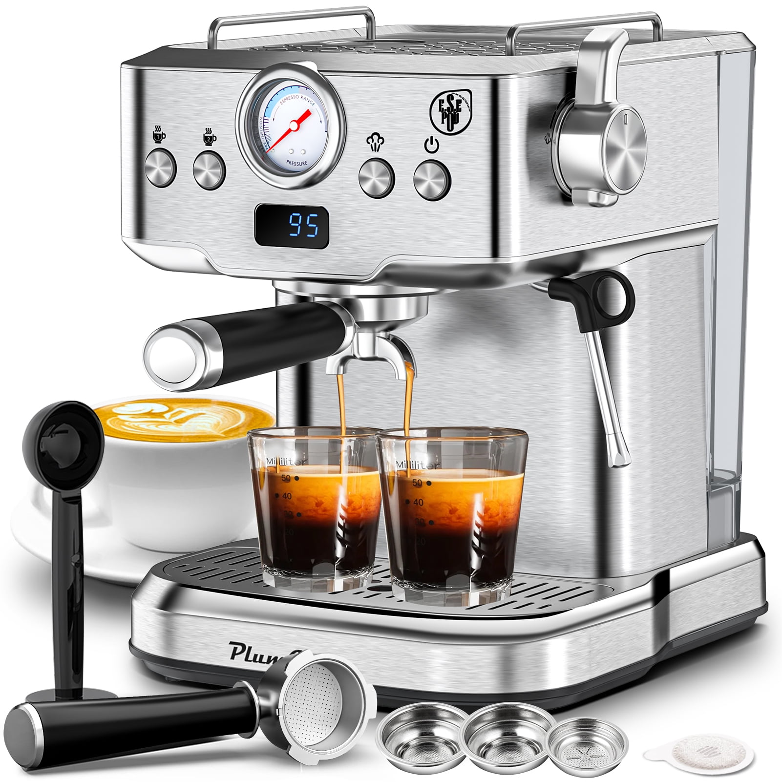 20 Bar Professional Espresso Machine with Milk Frother, Single & Double ...
