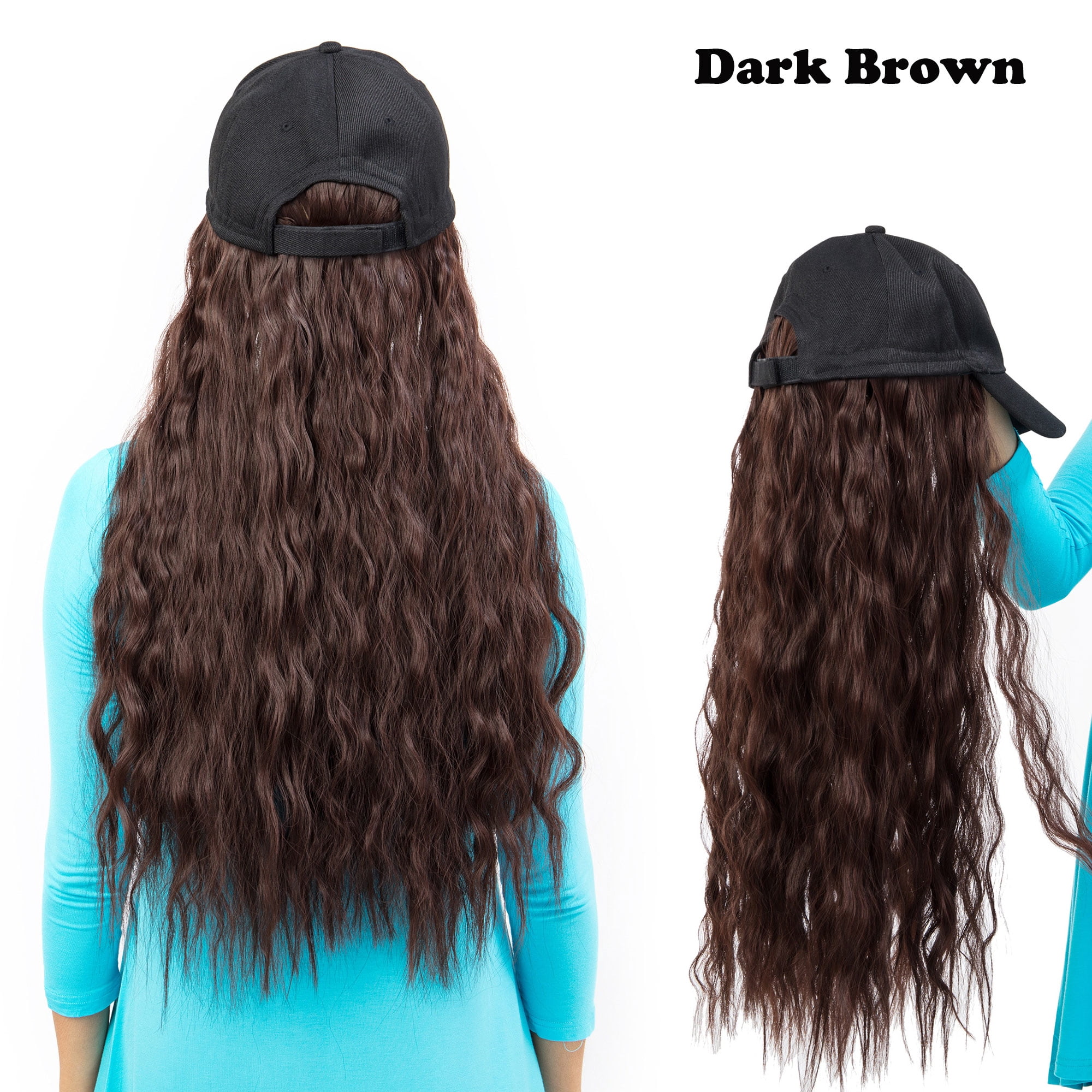 20" Baseball Cap with Hair Synthetic Long Wave Hair Hair Hats with Hair ...