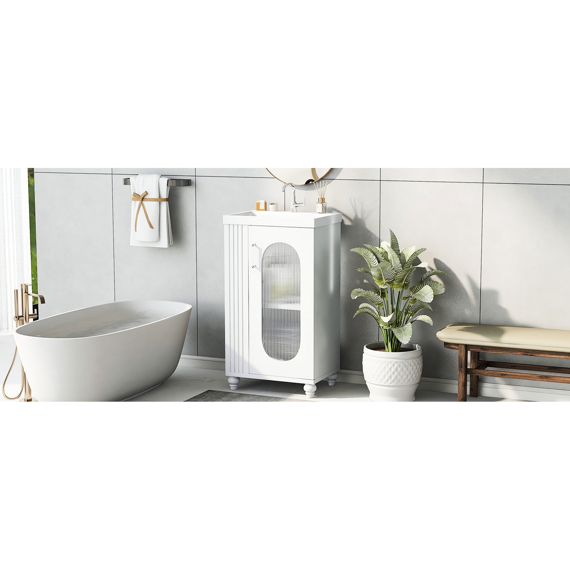 20" Bathroom Vanity With Ceramic Sink, Modern White Shelf And Lip ...