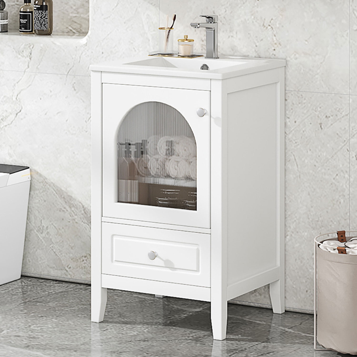 20” Bathroom Vanity with Sink Bathroom Cabinet with Soft Closing Glass ...