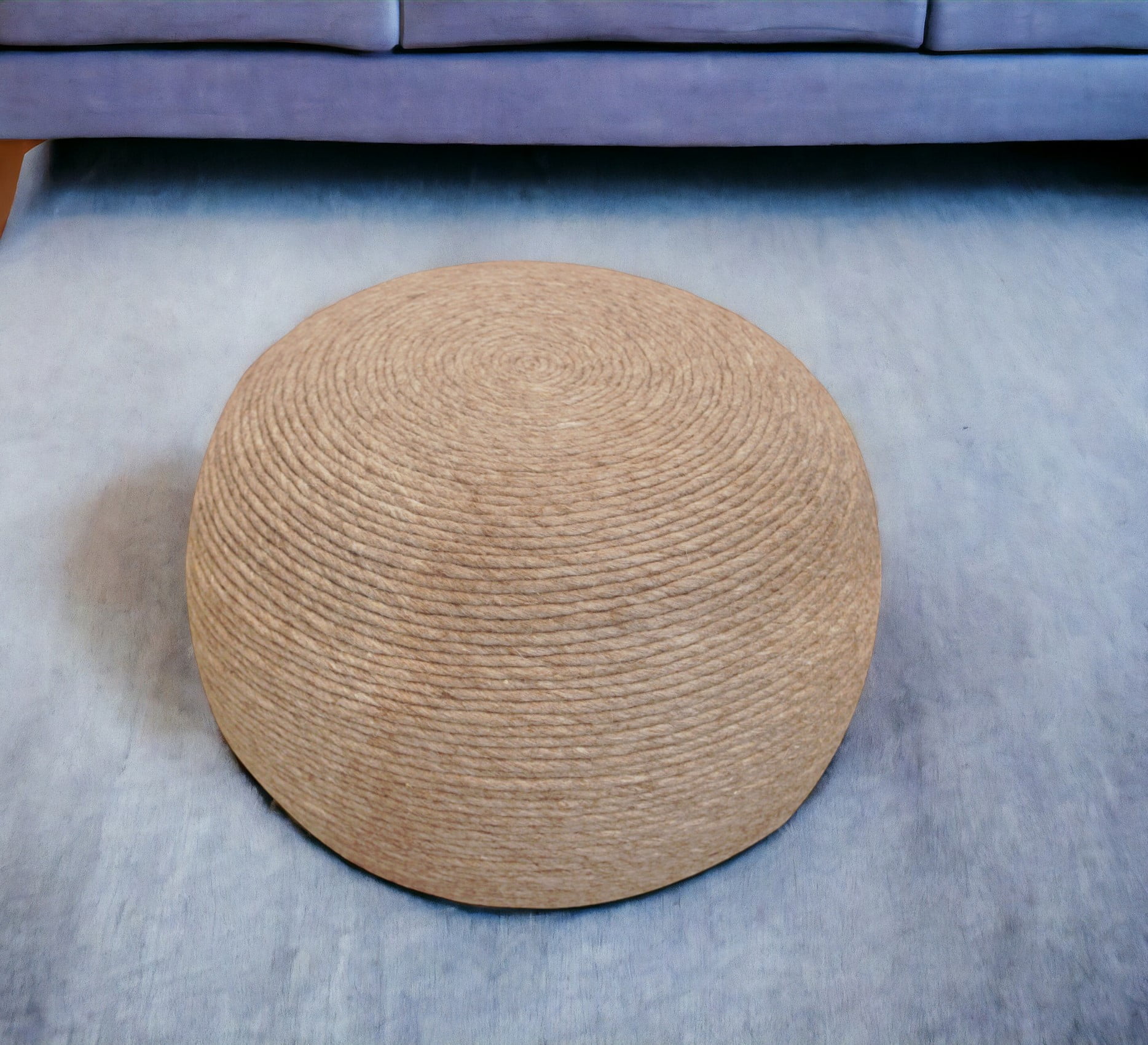 20" Beige Wool Round Ribbed Pouf Ottoman - Walmart.com
