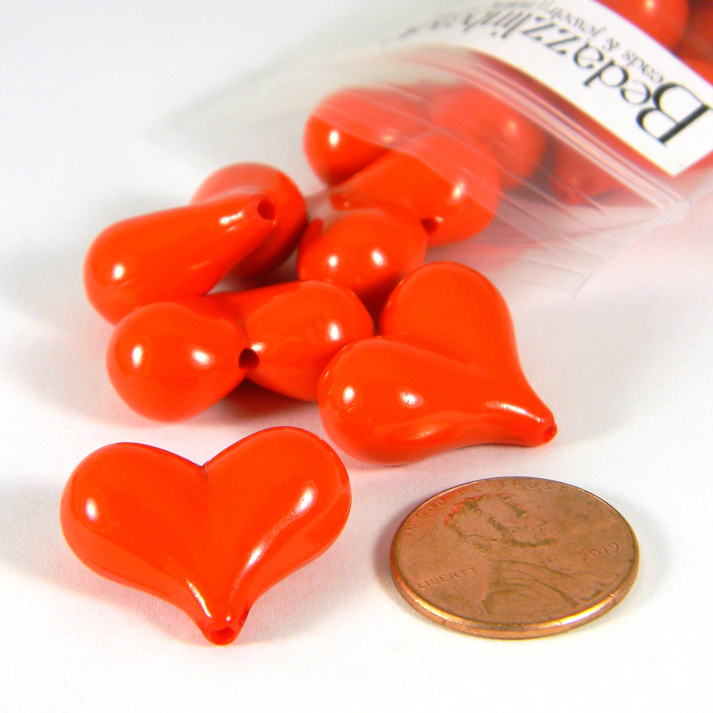 20 Big Bright Red Plastic Acrylic Bubbly Puffed Heart 17mm Beads with 1 ...