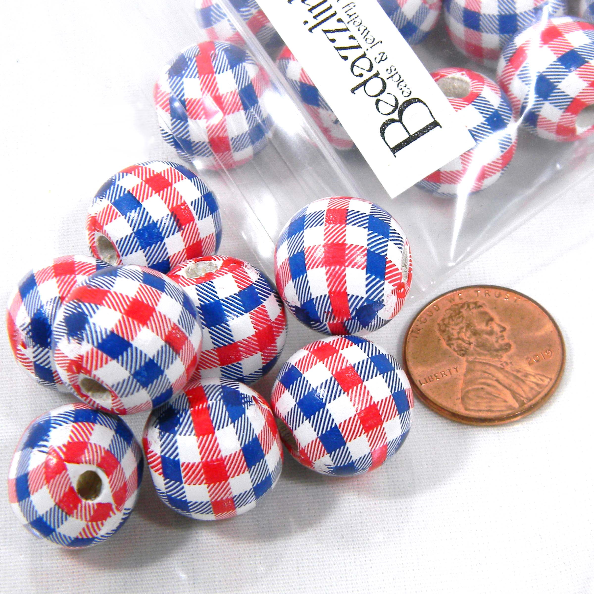 20 Big Red White & Blue Checkered Gingham Patriotic USA Pattern 16mm ...