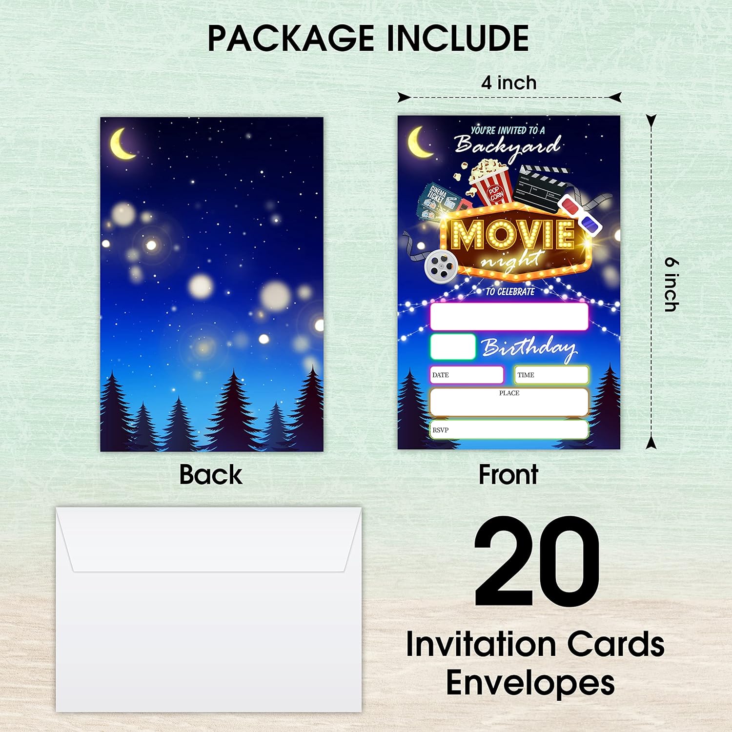 20 Birthday Invitation Cards With Envelopes, Happy Birthday Celebration ...