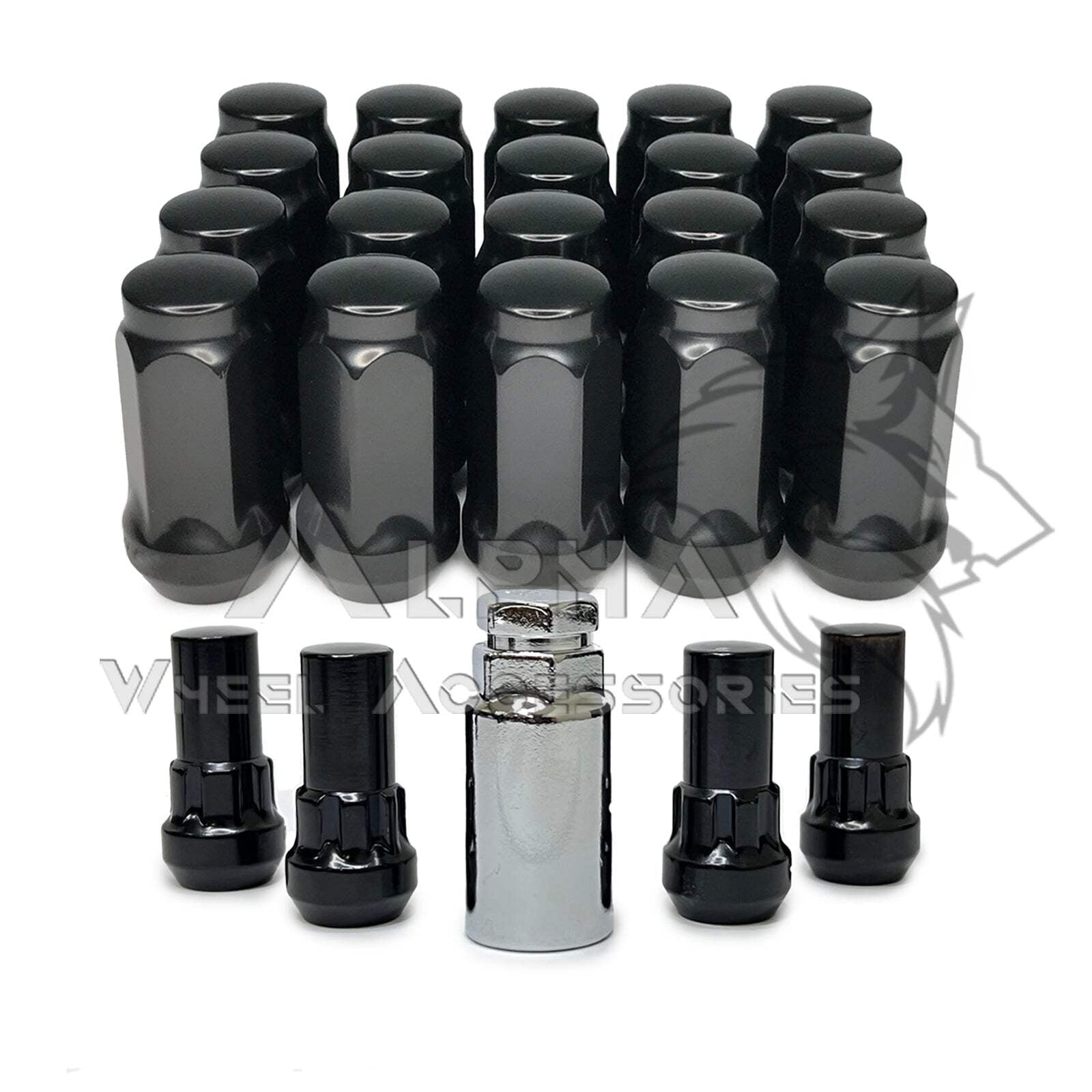 20 Black Acorn Lug Nuts + 4 Wheel Locks M14x1.5 For Chevy Silverado ...