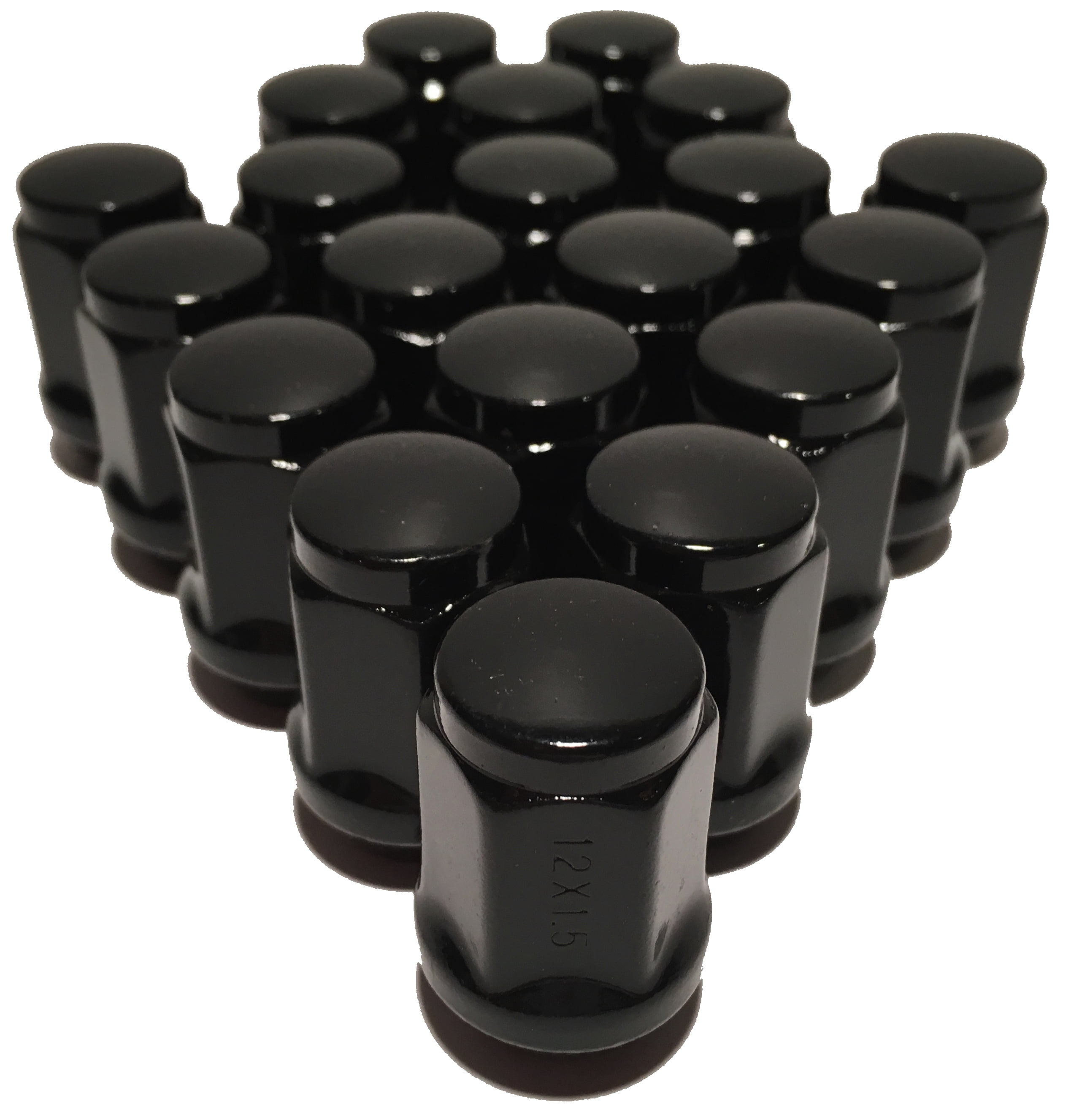 20 Black Bulge Acorn Closed End 12x1.5 Cone Seat Lug Nuts 1.38" Tall ...