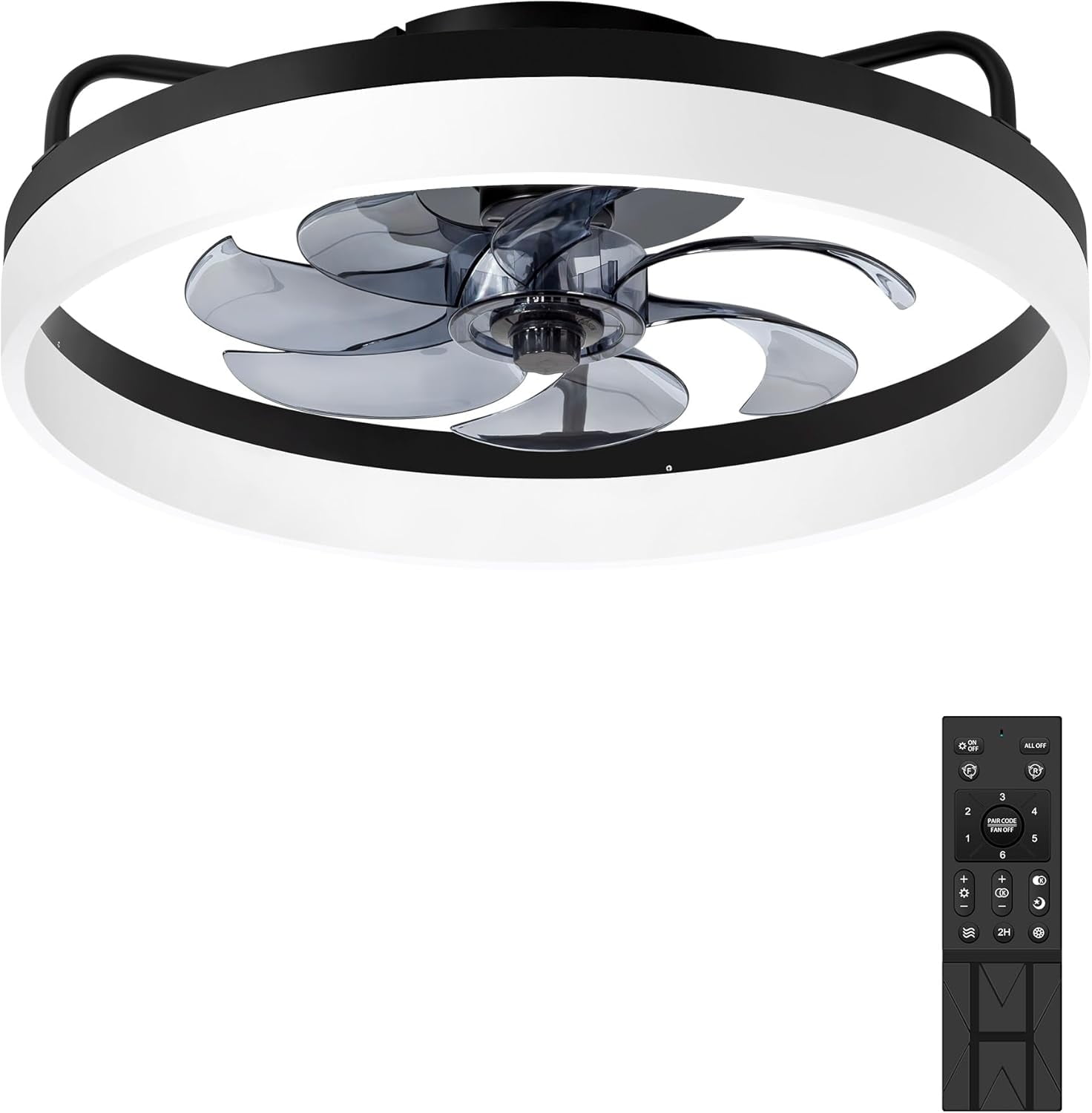 20" Black Caged Ceiling Fans with Lights and Remote, Low Profile Flush ...