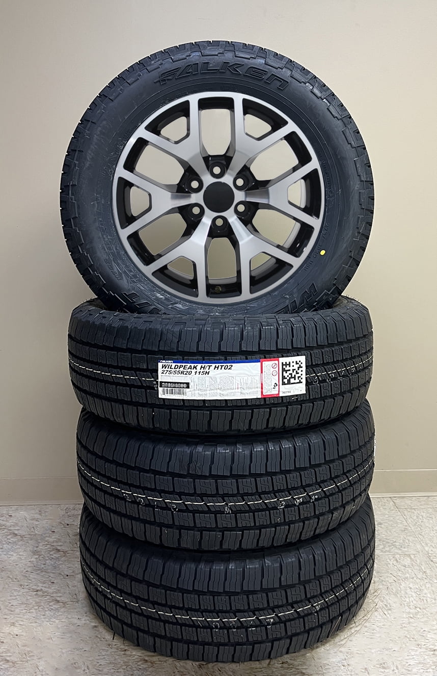 20" Black and Machine Honeycomb Wheels with 275/55R20 All Season Tires SET of 4 fits Chevy ...