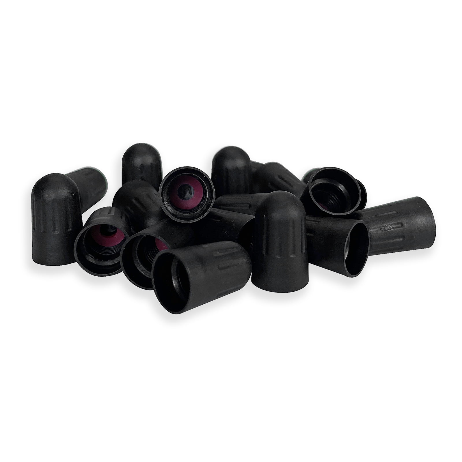20 Black TPMS Valve Caps with Inner Seals for All American Schrader ...