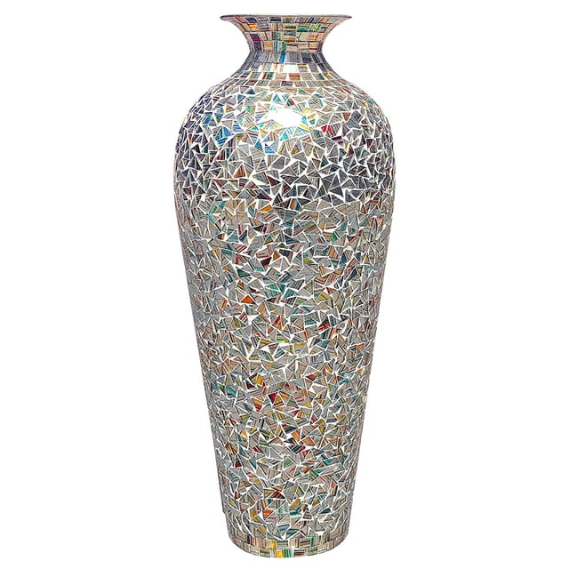 20" Bohemian Rhapsody Mosaic Vase, Artisanal Metallic Accent Sparkling ...