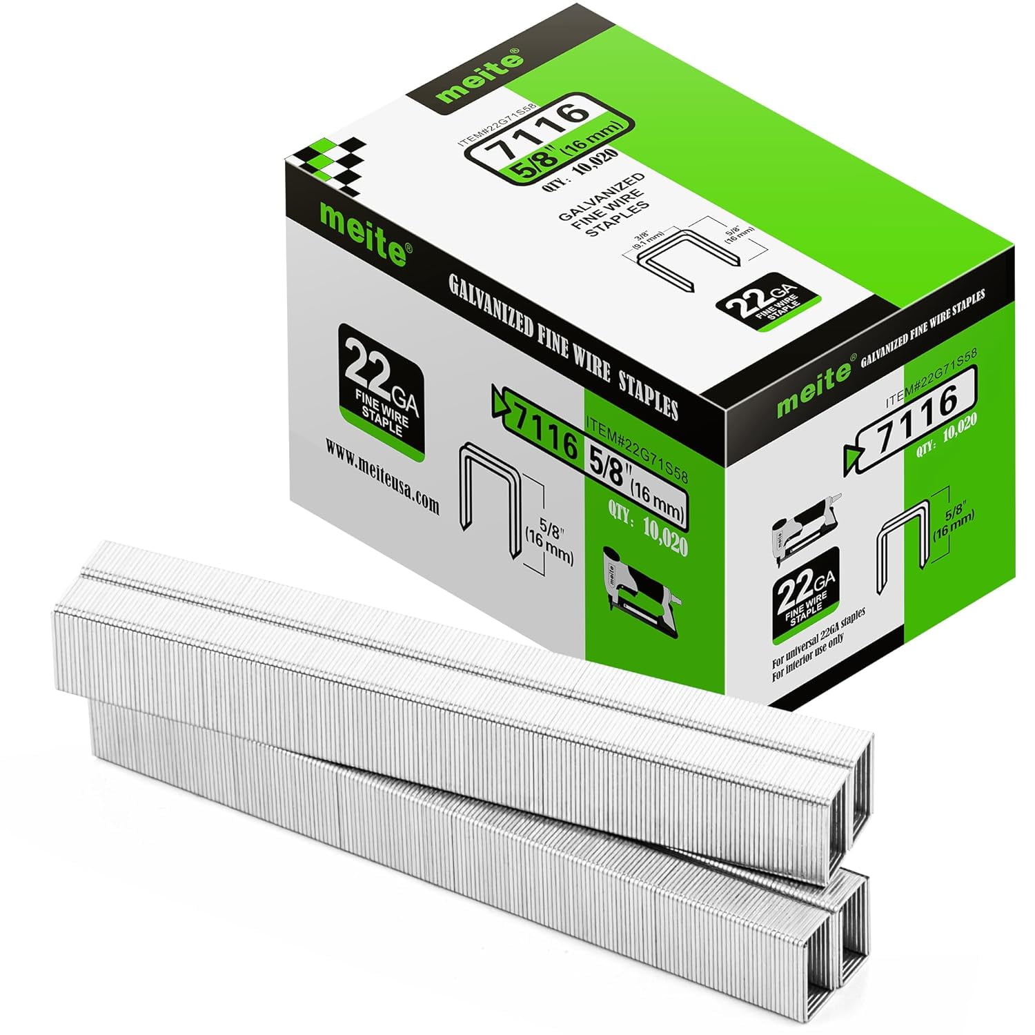 MEITE 22GA 71 Type Galvanized Staples, 3/8" Crown 5/8" Length for ...