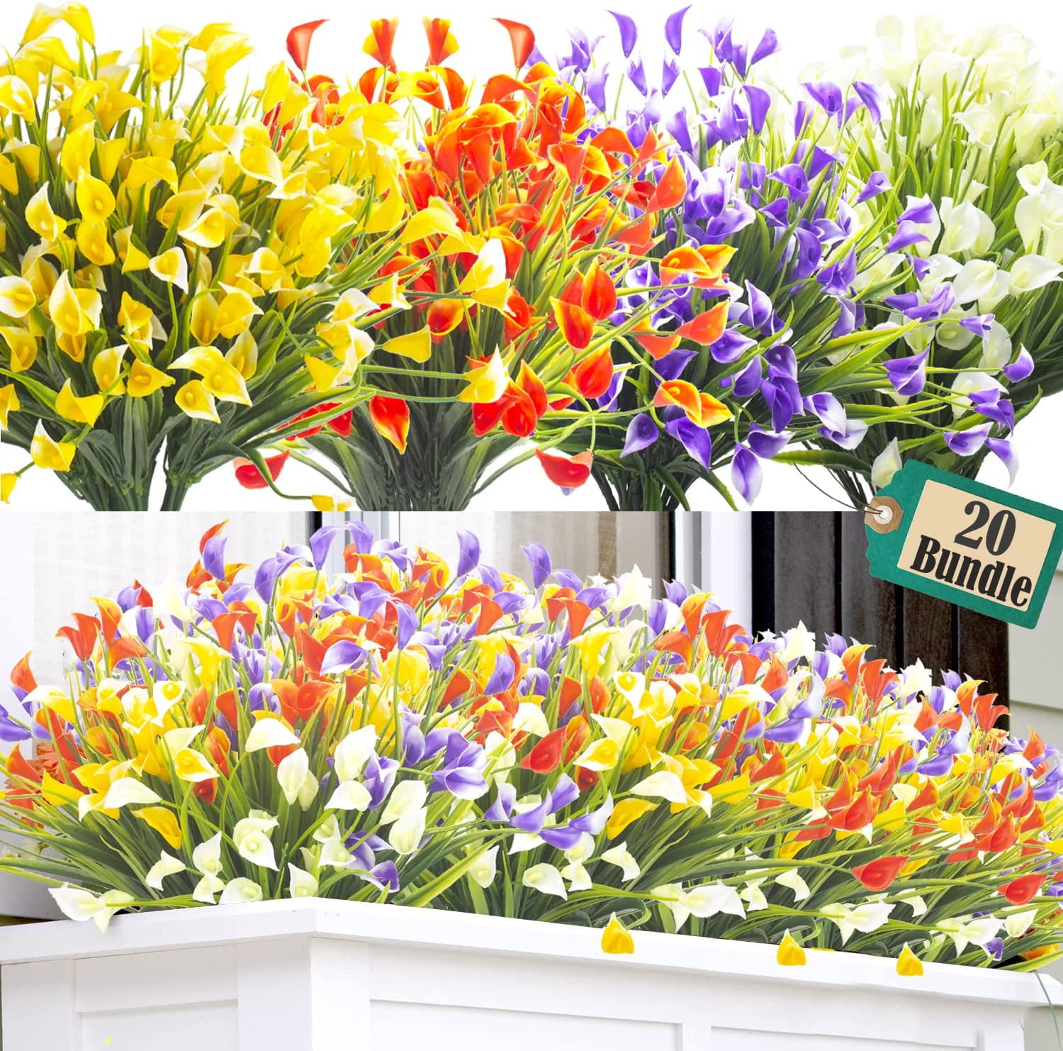 20 Bundles Artificial Calla Lily Flower Plants Outdoor Decoration (Mix ...