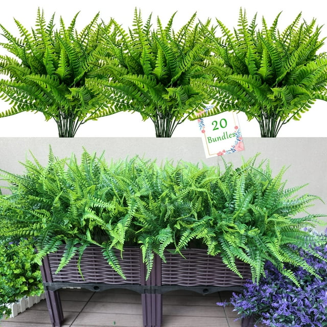 20 Bundles Artificial Ferns for Outdoors Fake Boston Fern Large ...