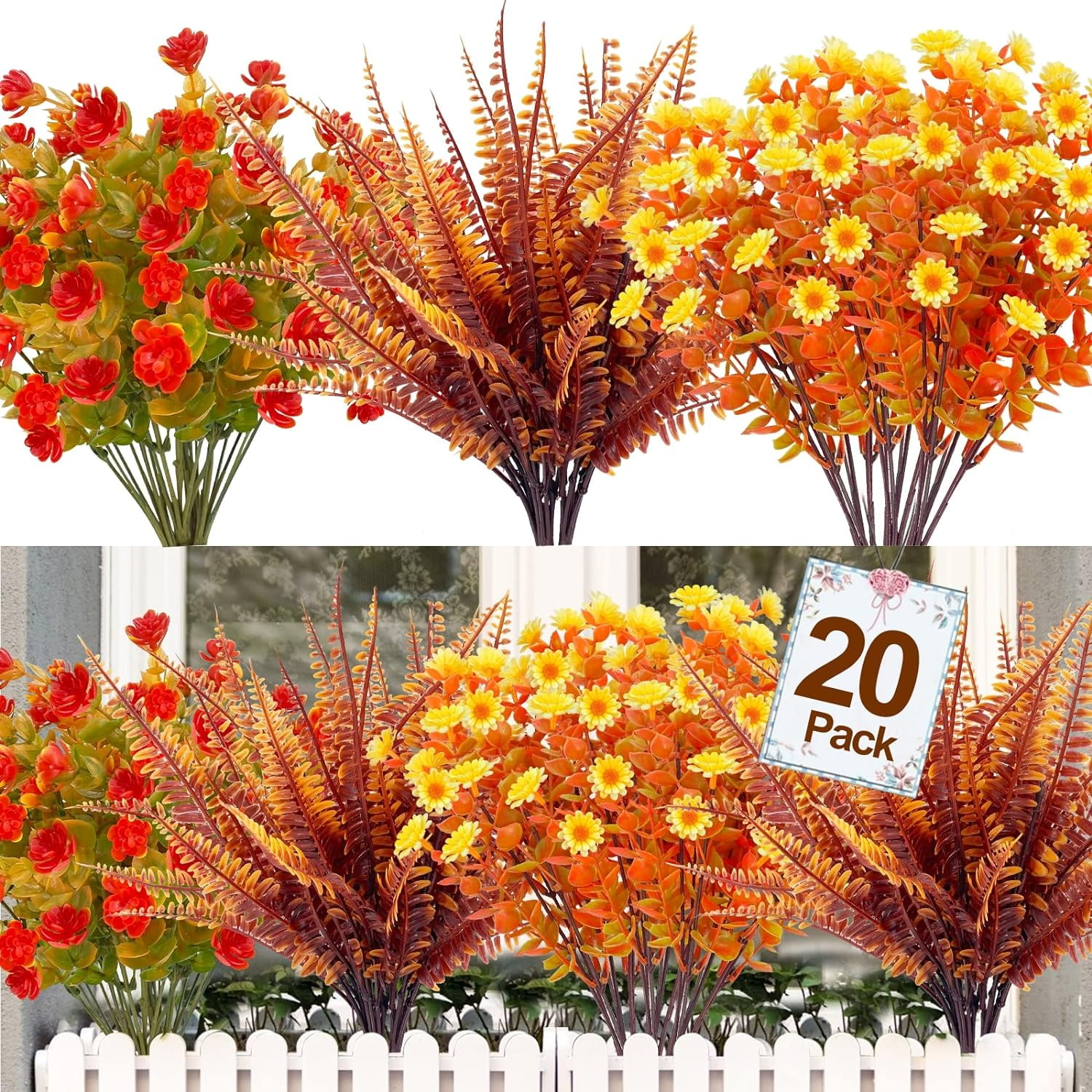 20 Bundles Artificial Flowers for Outdoor Decoration, Fall Decoration ...