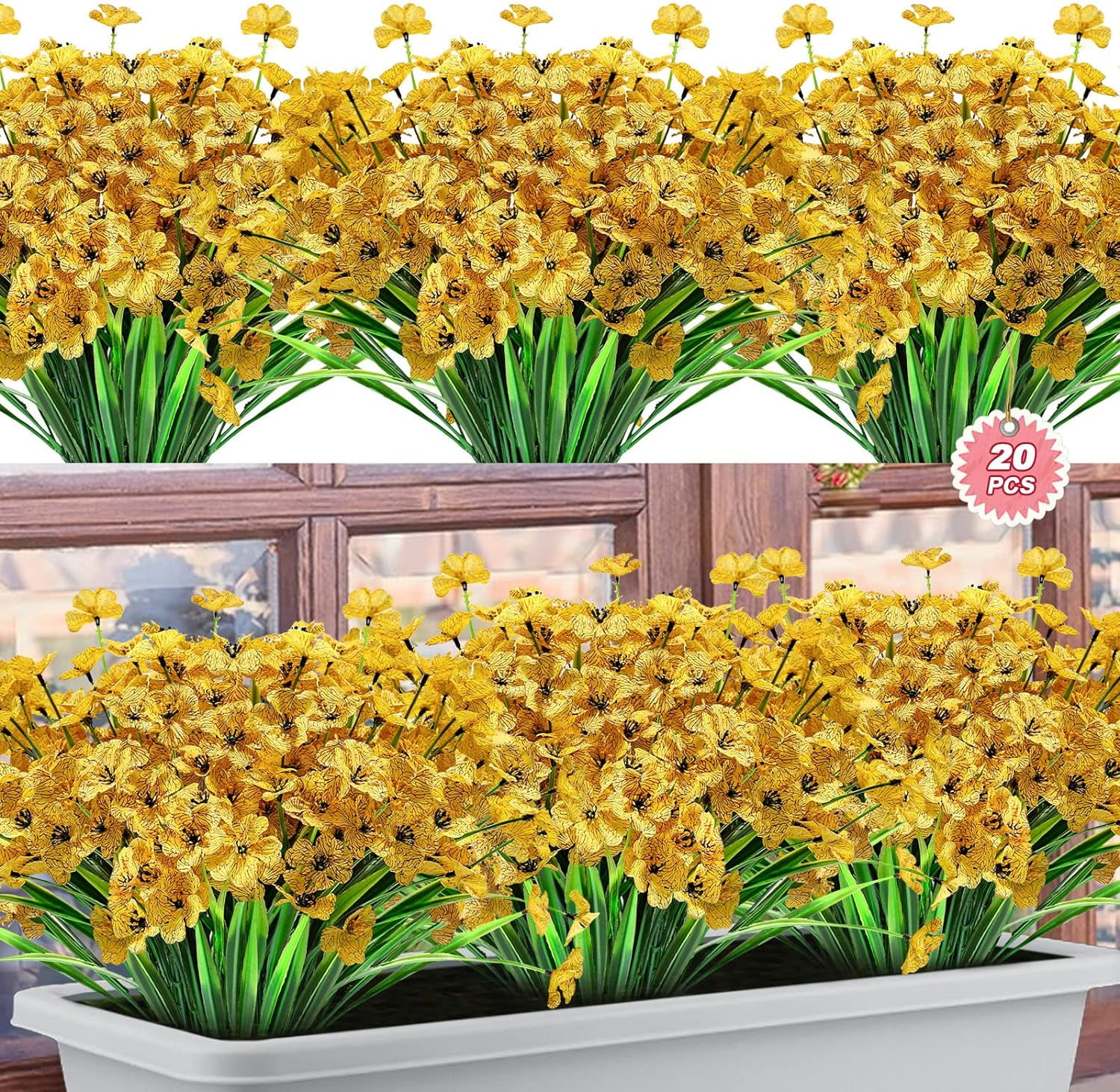 20 Bundles Artificial Flowers Outdoor Fake Flowers UV Resistant No Fade ...