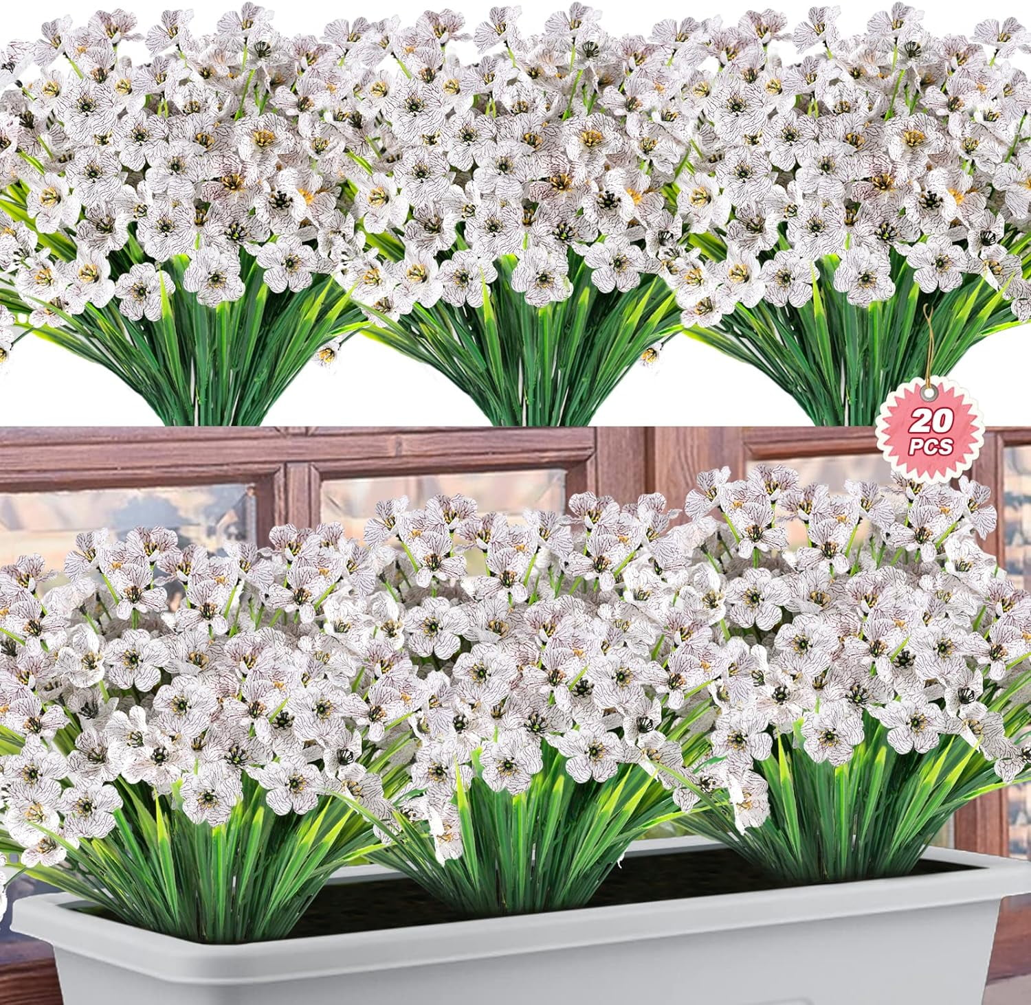 20 Bundles Artificial Flowers Outdoor Fake Flowers UV Resistant No Fade ...