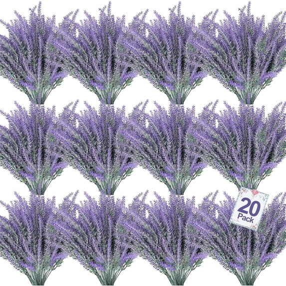 20 Bundles Artificial Lavender Flowers for Outdoors Summer Decor,UV ...
