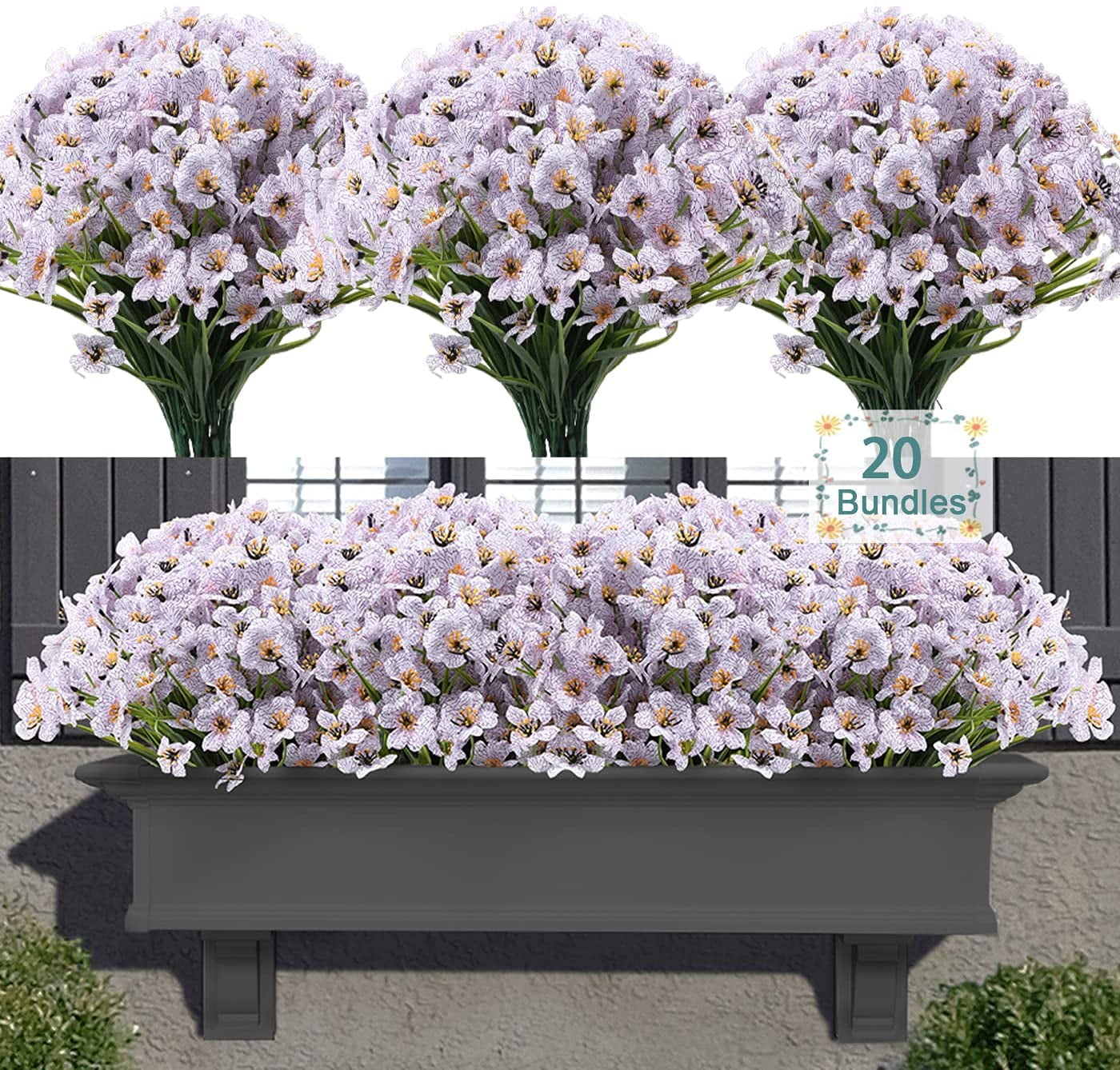 20 Bundles Outdoor Artificial Flowers, UV Resistant Fake Flower with ...