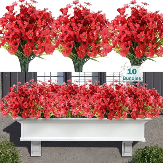 20 Bundles UV Resistant Artificial Fake Realistic Silk Flowers Plastic ...