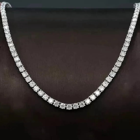 20 CT Round Cut White Moissanite Tennis Necklace 14K White Gold Plated ...